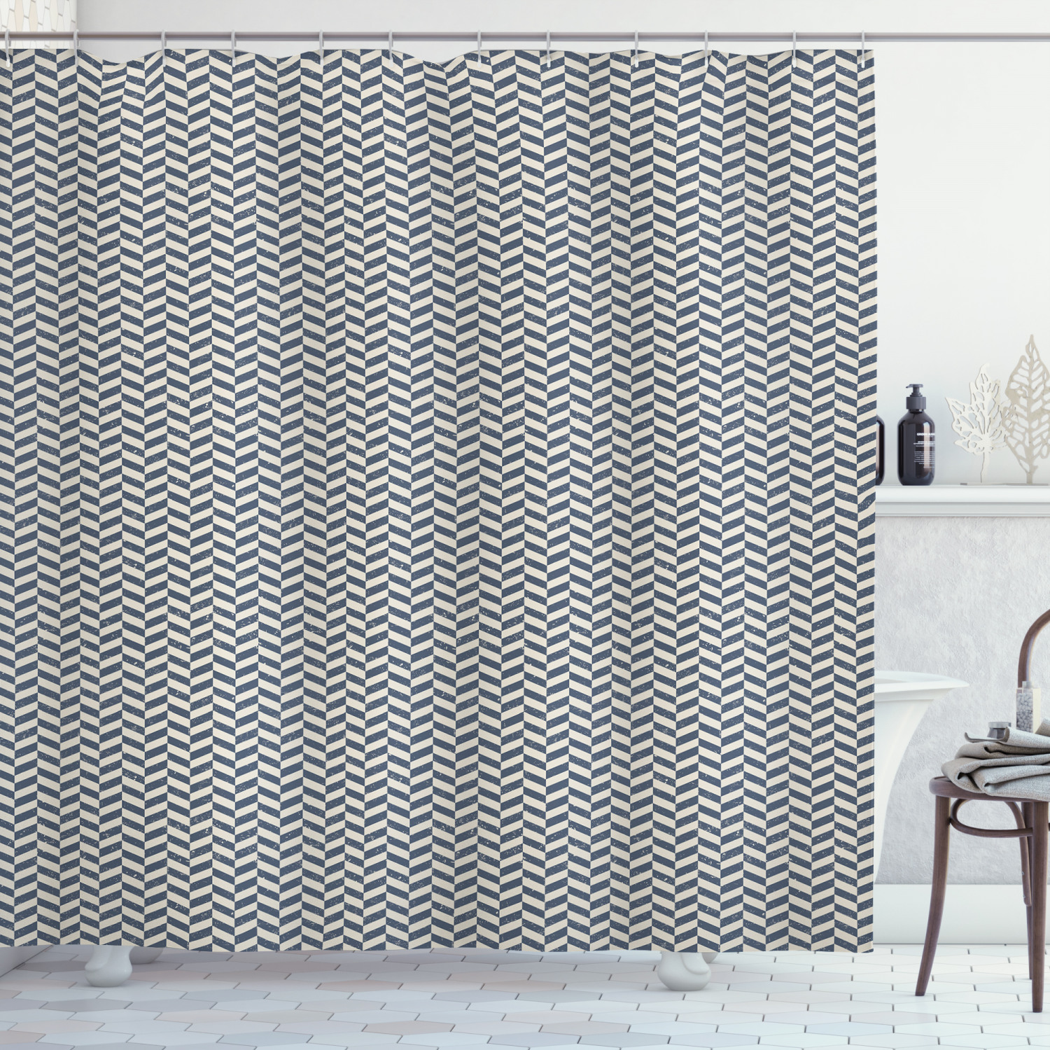 Ambesonne Chevron Shower Curtain, Grunge Geometric Zigzag, 69"Wx70"L ...