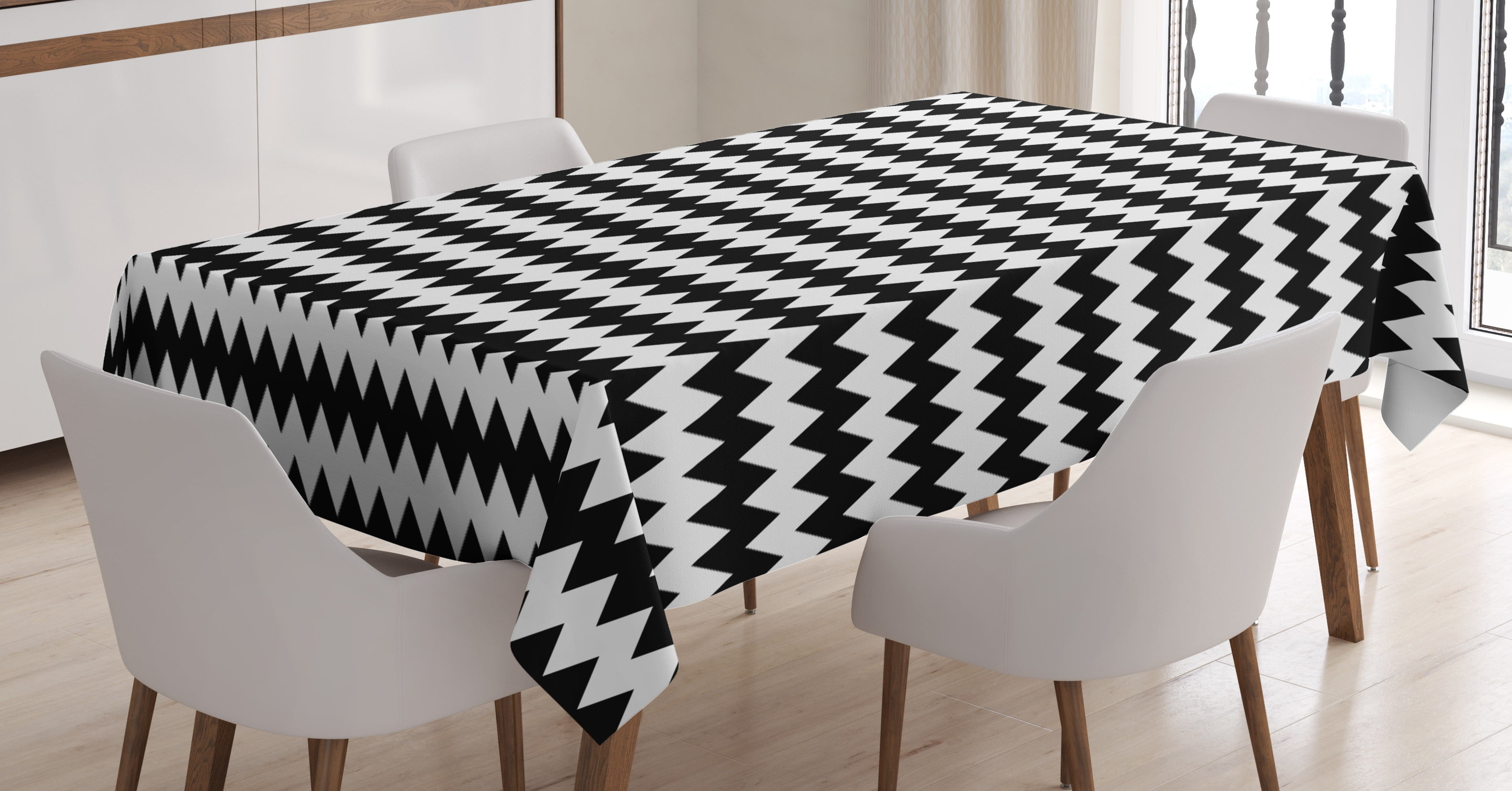 Ambesonne Chevron Tablecloth Rectangular Table Cover, Zigzags Black and ...