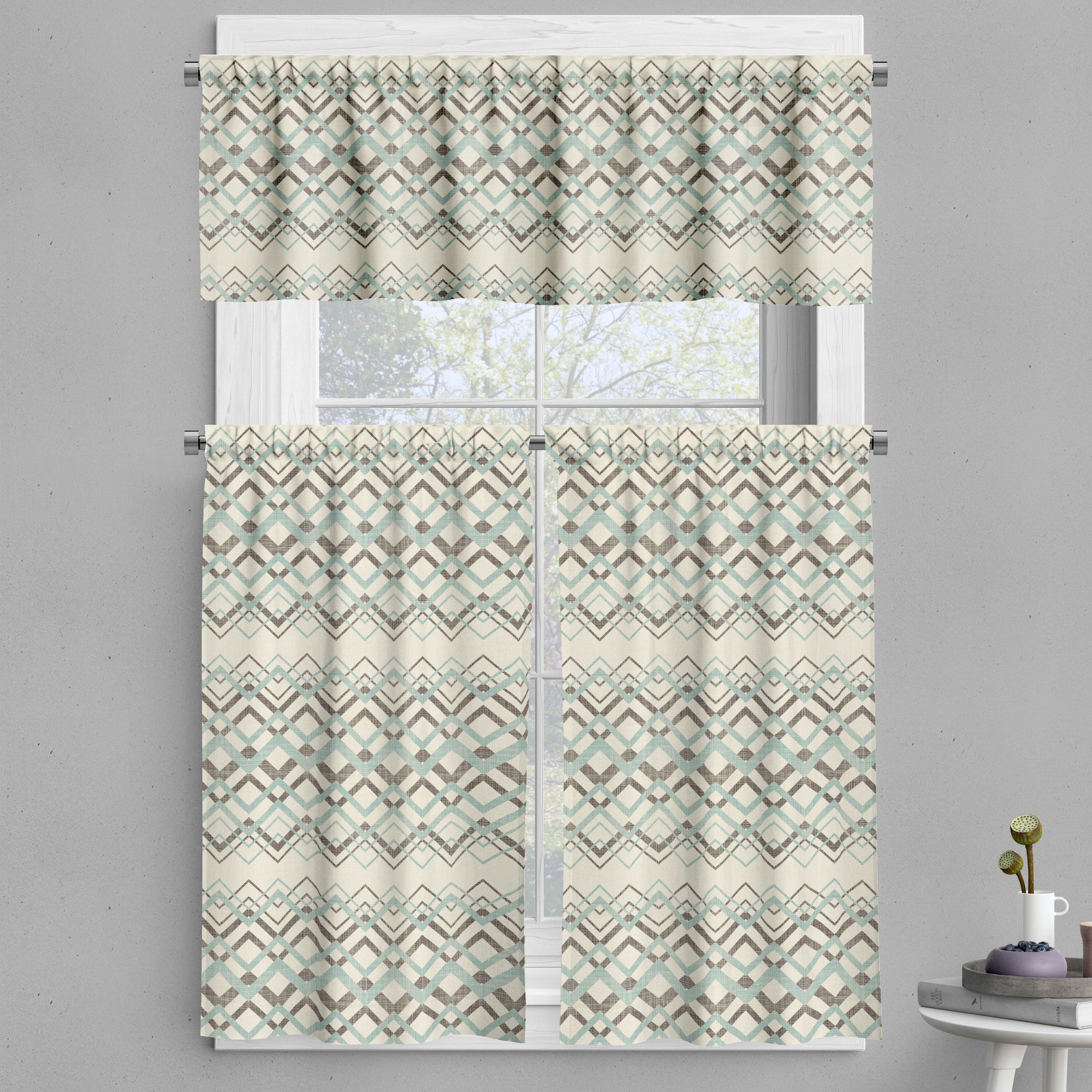 Ambesonne Chevron Valance & Curtain, Vintage Zigzag Lines, 55"x36 ...