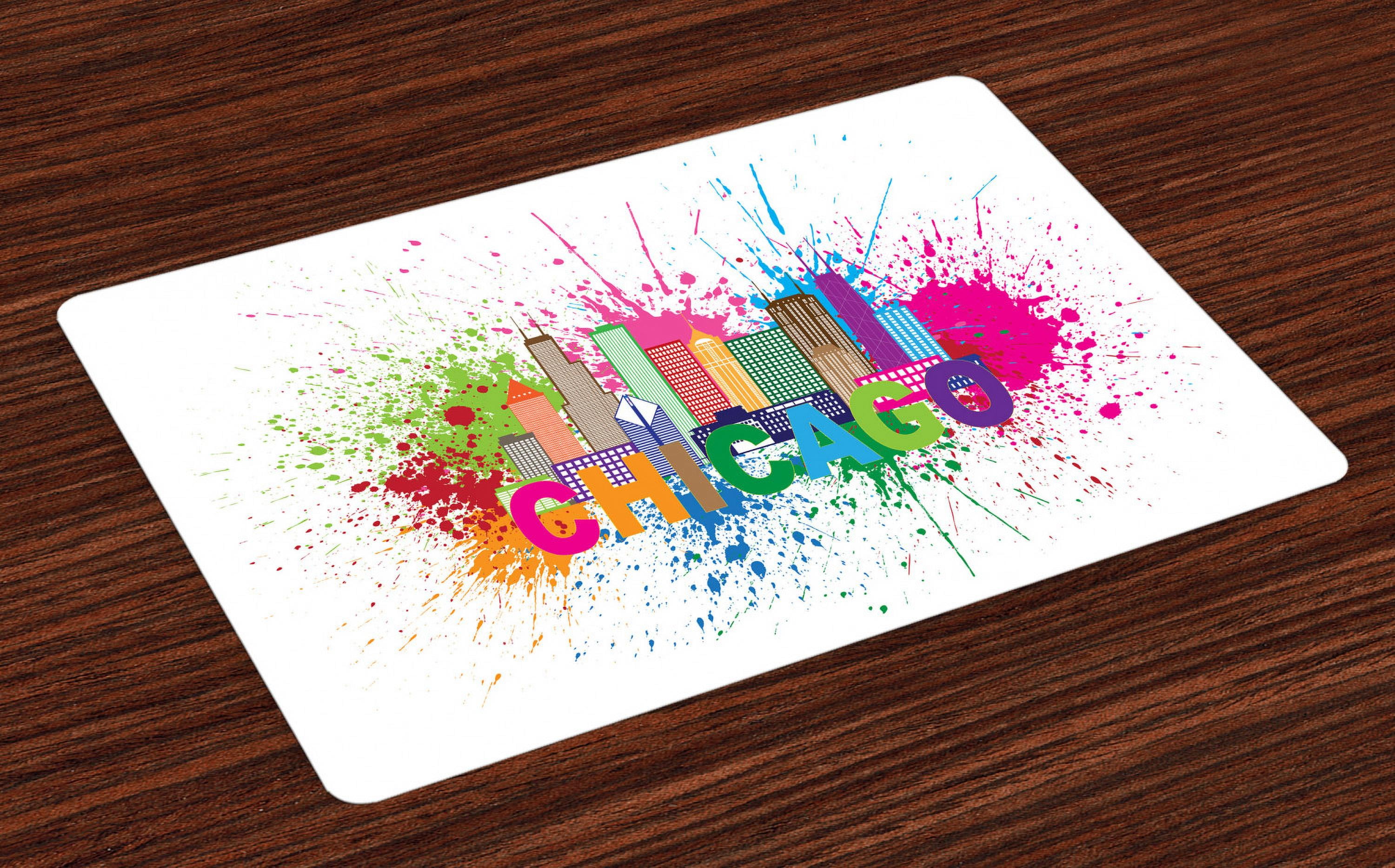 Ambesonne Chicago Skyline Place Mats Set of 4, City and Color Spot ...