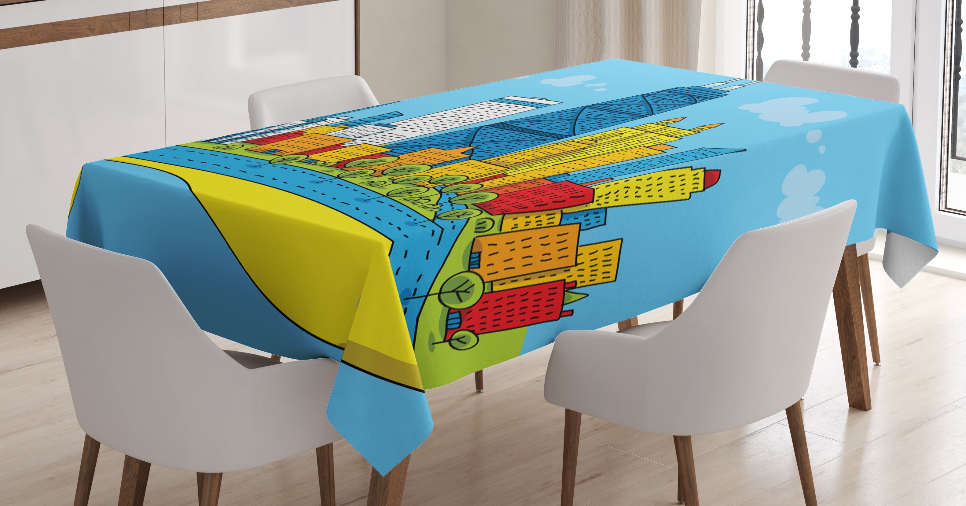 Ambesonne Chicago Skyline Tablecloth Rectangular Table Cover, Cartoon ...
