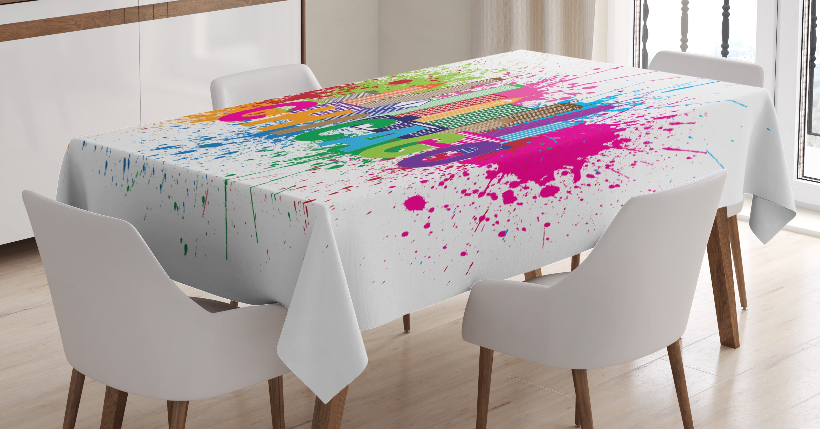 Ambesonne Chicago Skyline Tablecloth Rectangular Table Cover, City and ...