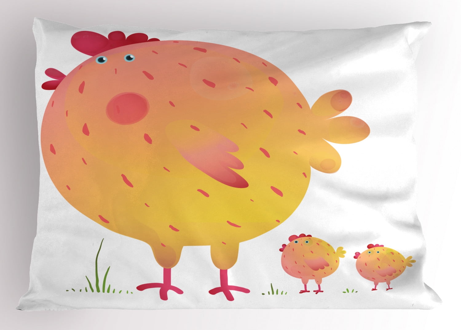 Ambesonne Chicken Pillow Sham, Mother Hen and Chicks, 26" X 20", Pale ...