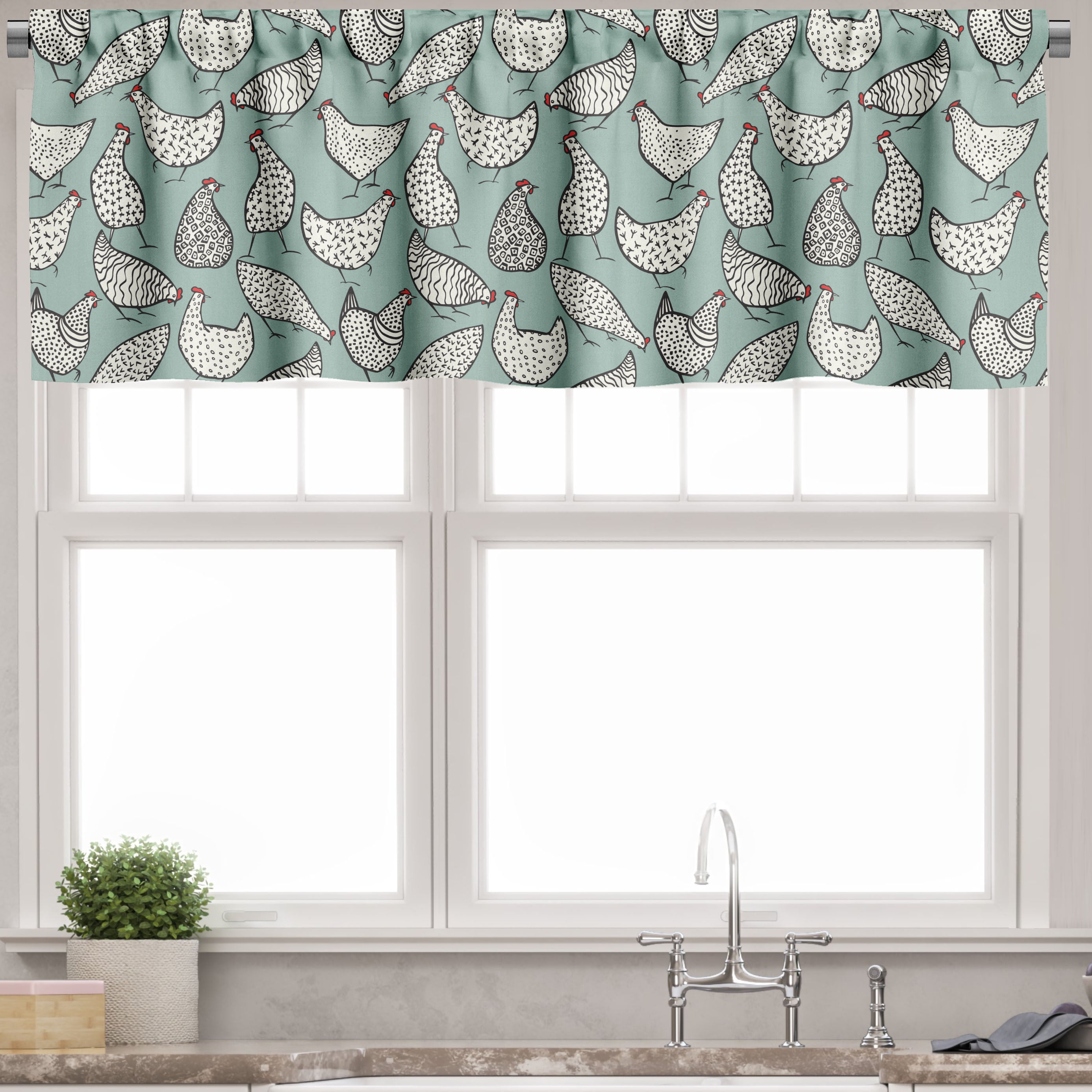 Ambesonne Chicken Window Valance, Poultry Polka Dots Animal, 54" X 12 ...