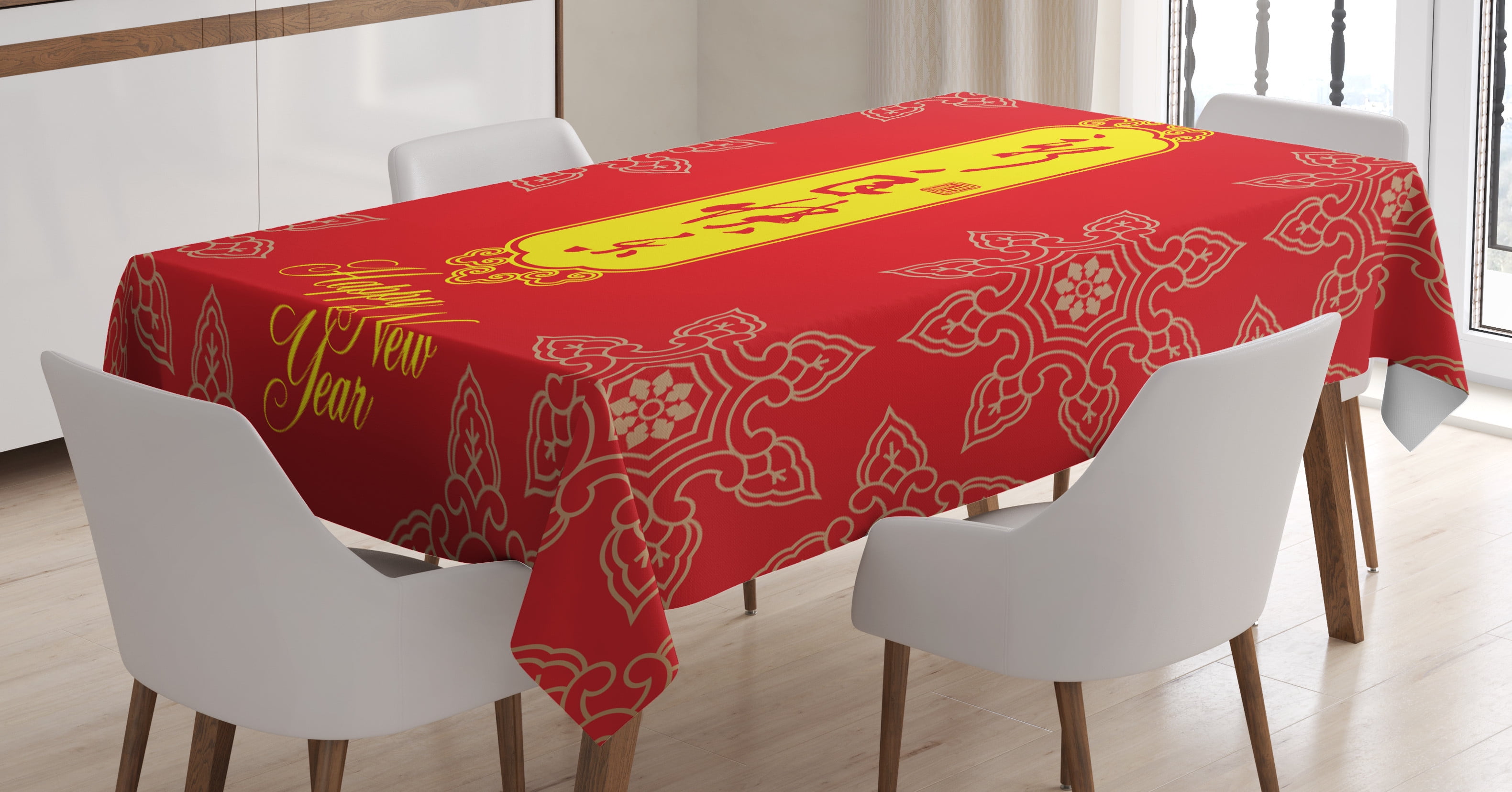 Ambesonne Chinese New Year Tablecloth Rectangular Table Cover, Flower ...