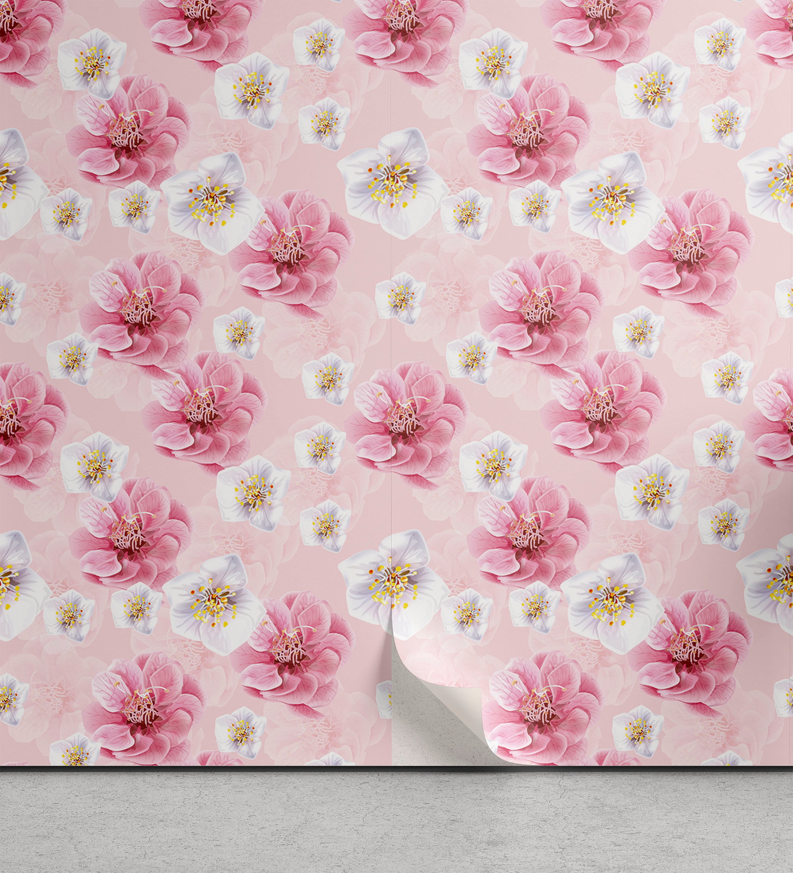 Ambesonne Chinese Peel & Stick Wallpaper for Home, Plum Flowers Asian Plot, 13"x72", Pastel Pink ...