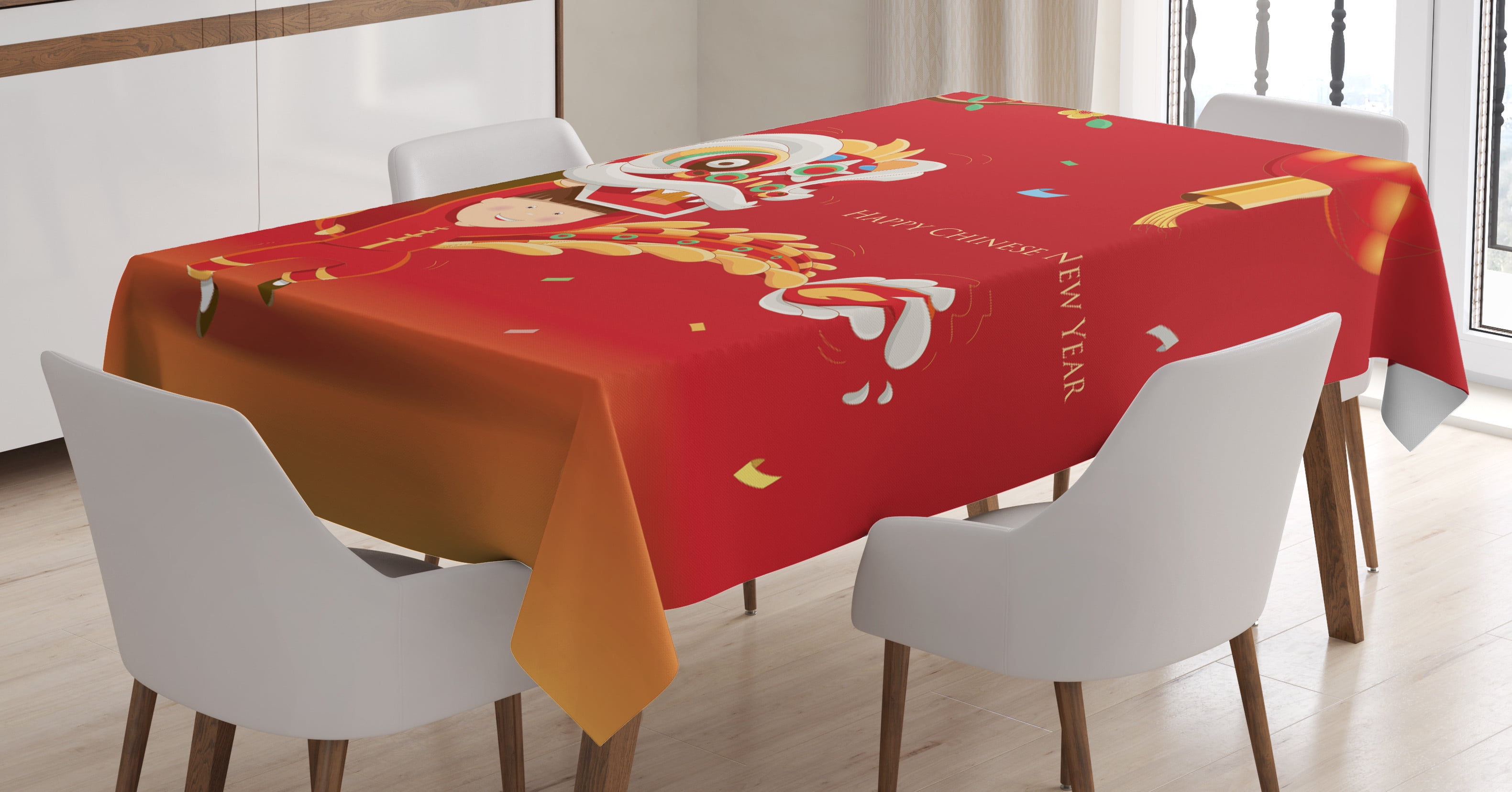 Ambesonne Chinese Tablecloth Rectangular Table Cover, Little Boy Lion ...
