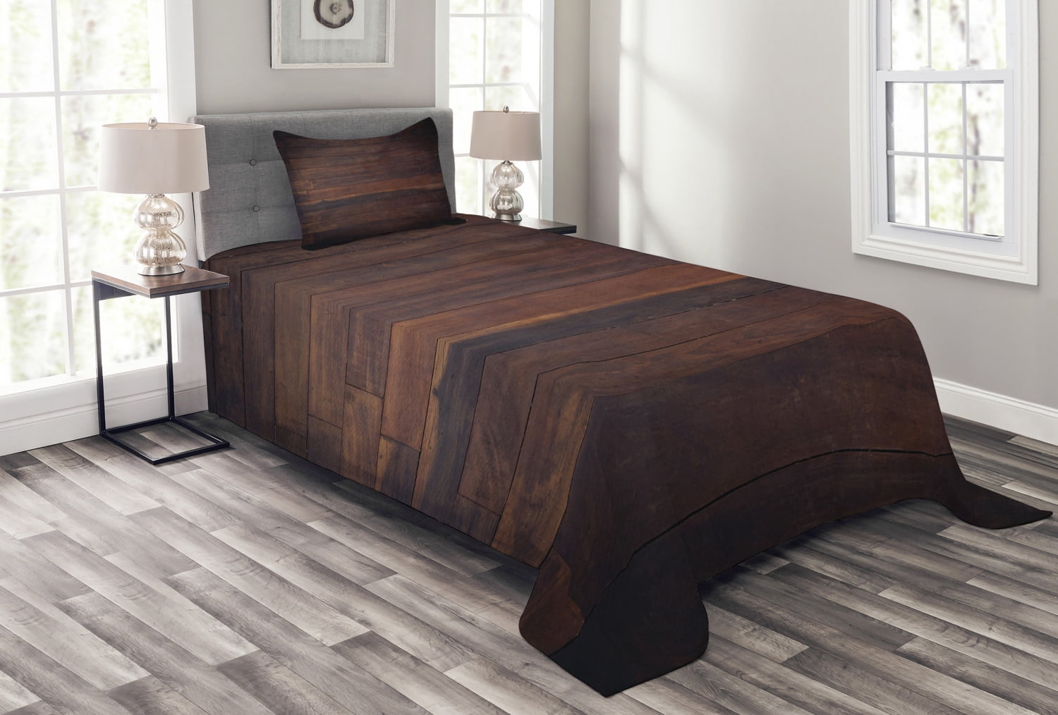 Ambesonne Chocolate Quilted Bedspread Set 2 Pcs, Aged Dark Timber, Twin ...