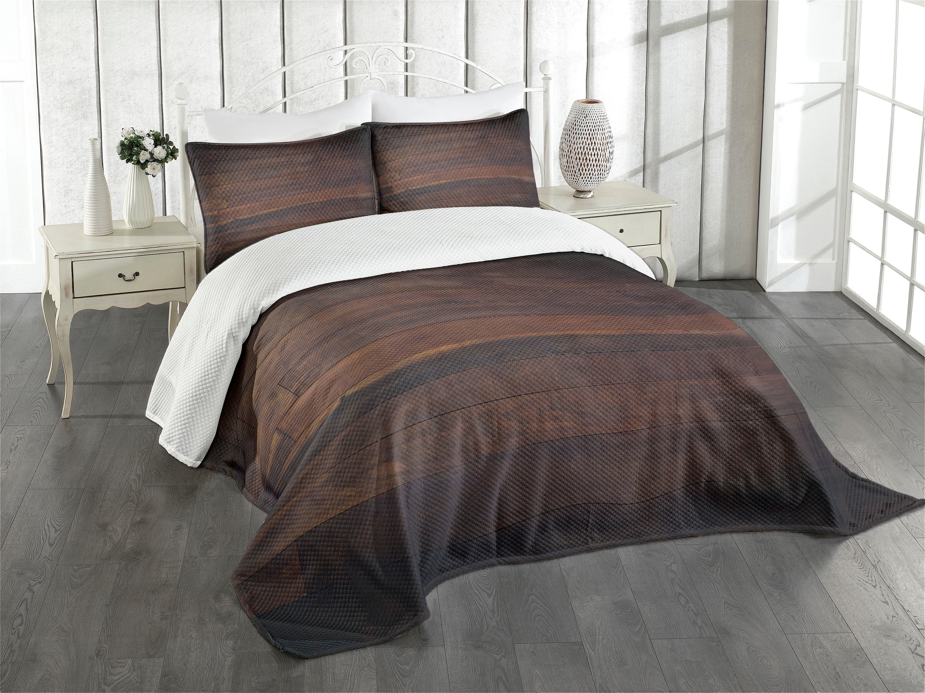 Ambesonne Chocolate Quilted Bedspread Set 3 Pcs, Aged Dark Timber, King ...