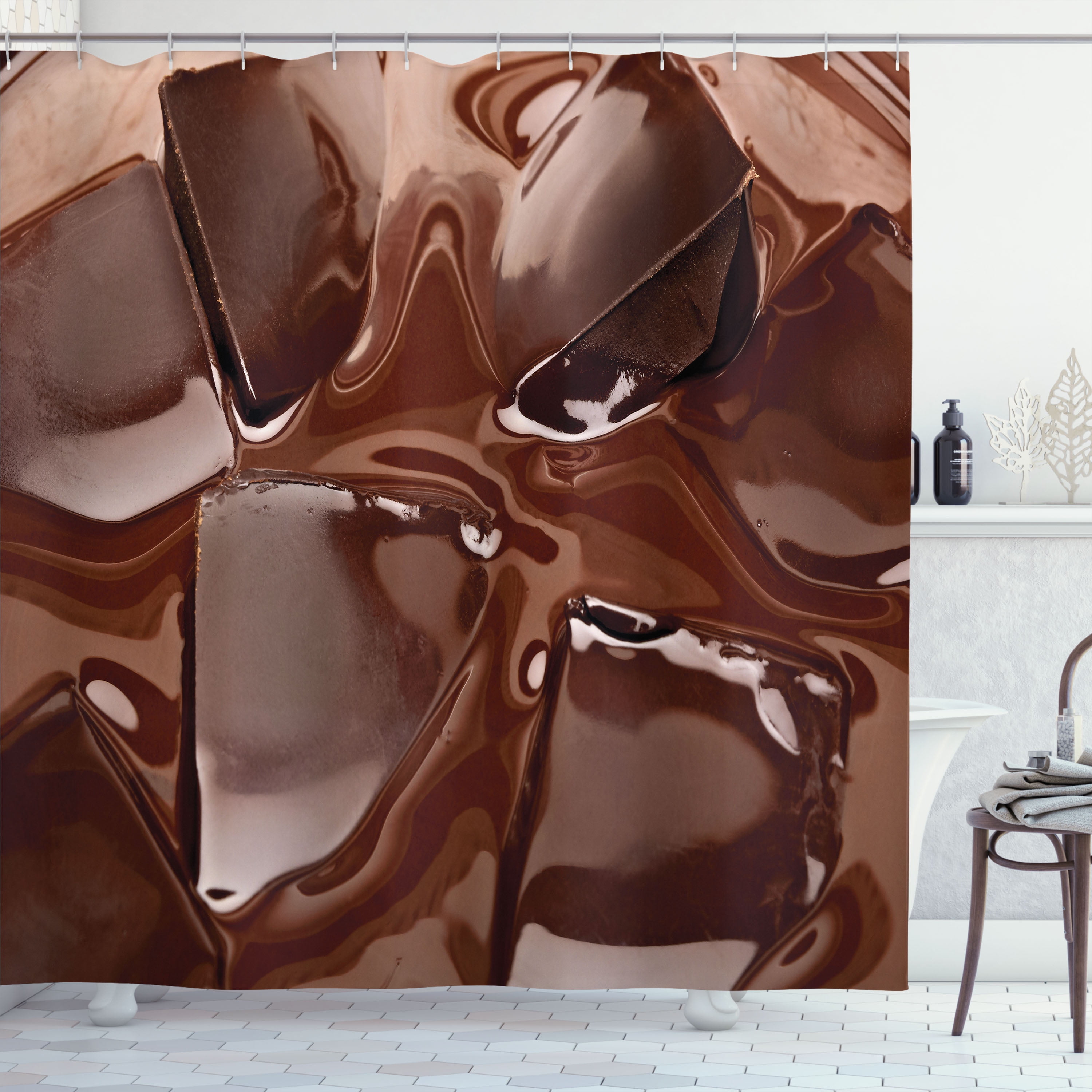 Ambesonne Chocolate Shower Curtain, Melting Chocolate Pieces, 69"Wx84"L ...