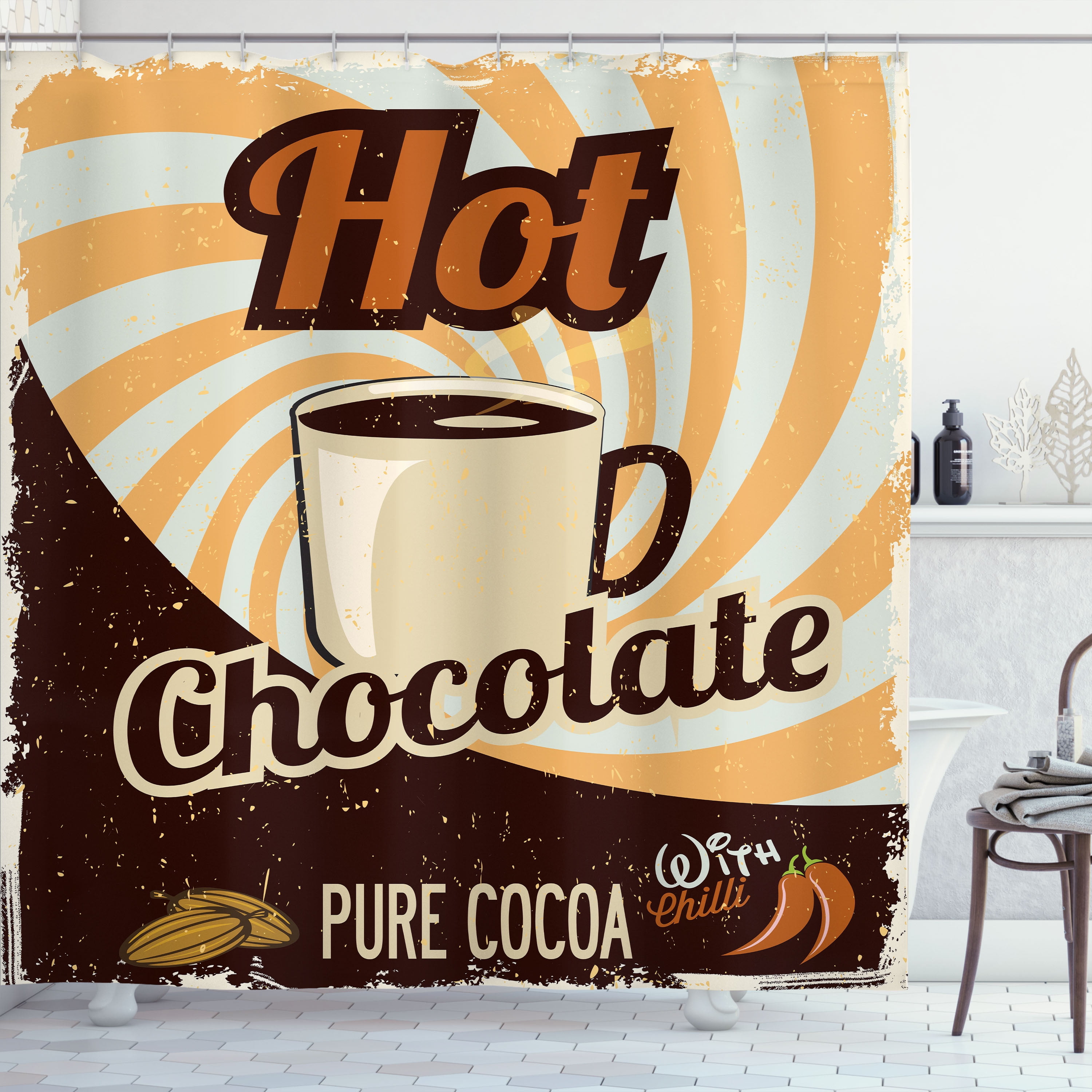 Ambesonne Chocolate Shower Curtain, Retro Hot Beverage, 69"Wx70"L ...