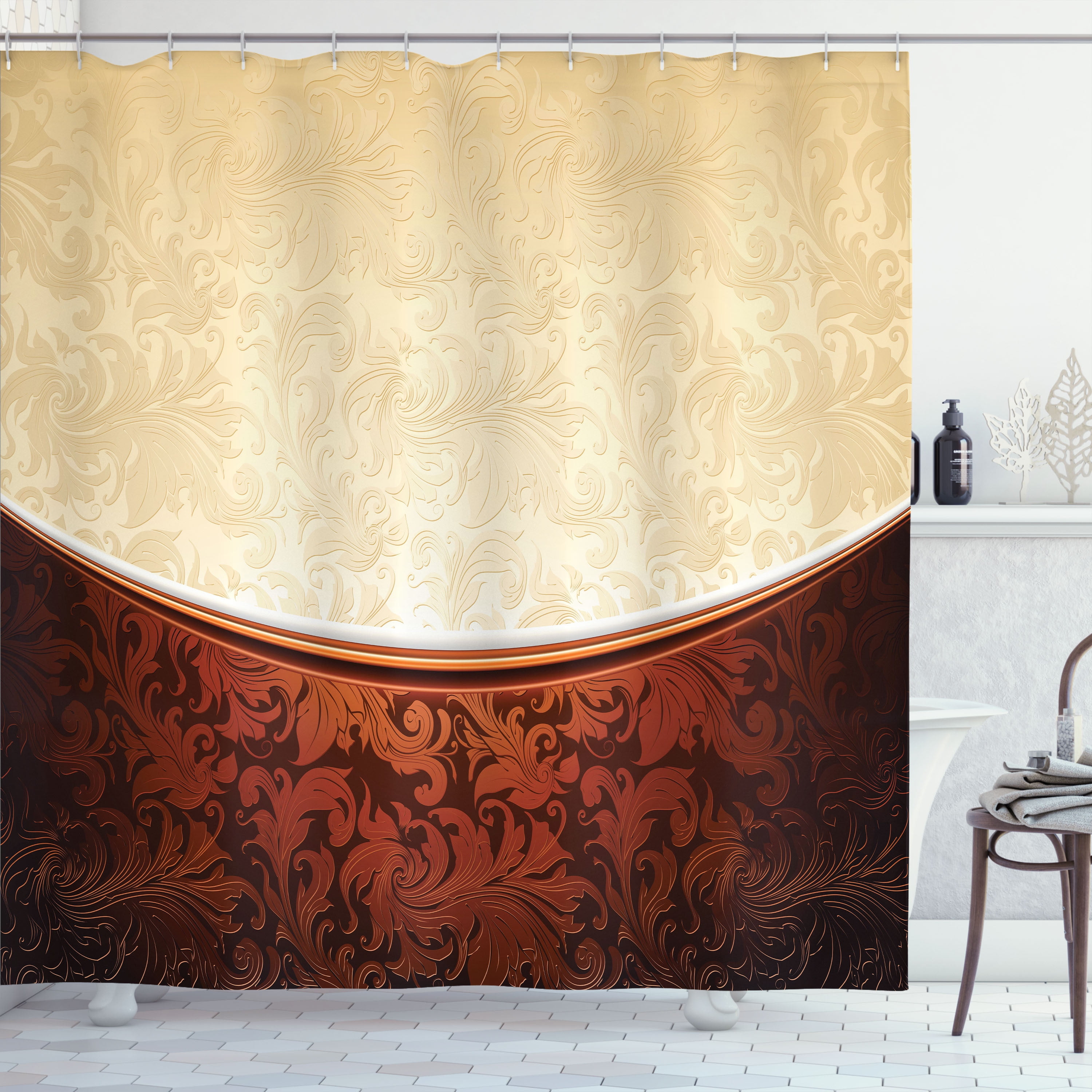Ambesonne Chocolate Shower Curtain, Victorian Motifs, 69"Wx70"L, Beige ...