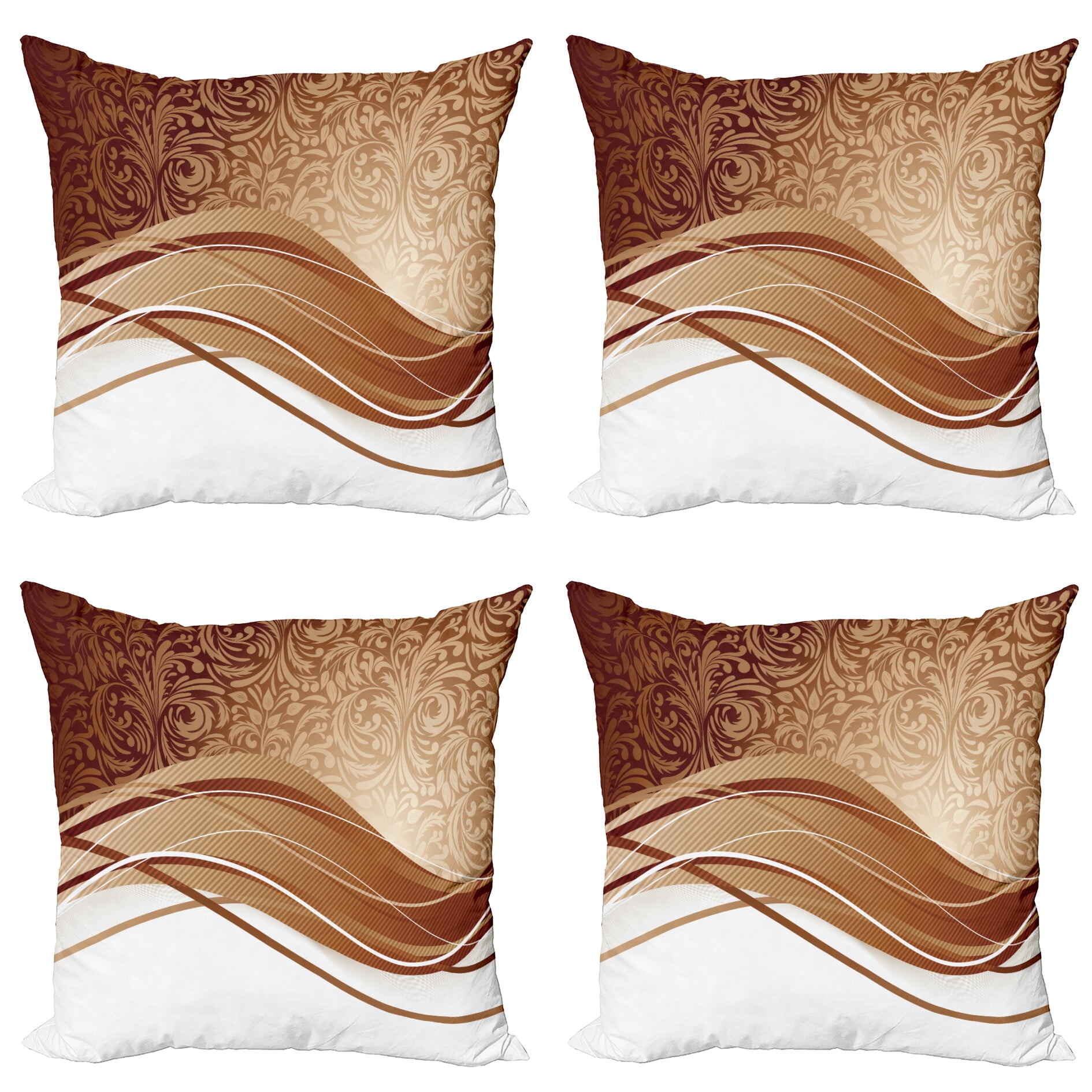 Ambesonne Chocolate Throw Pillow Cover 4 Pack, Classical Foliage, 16 ...