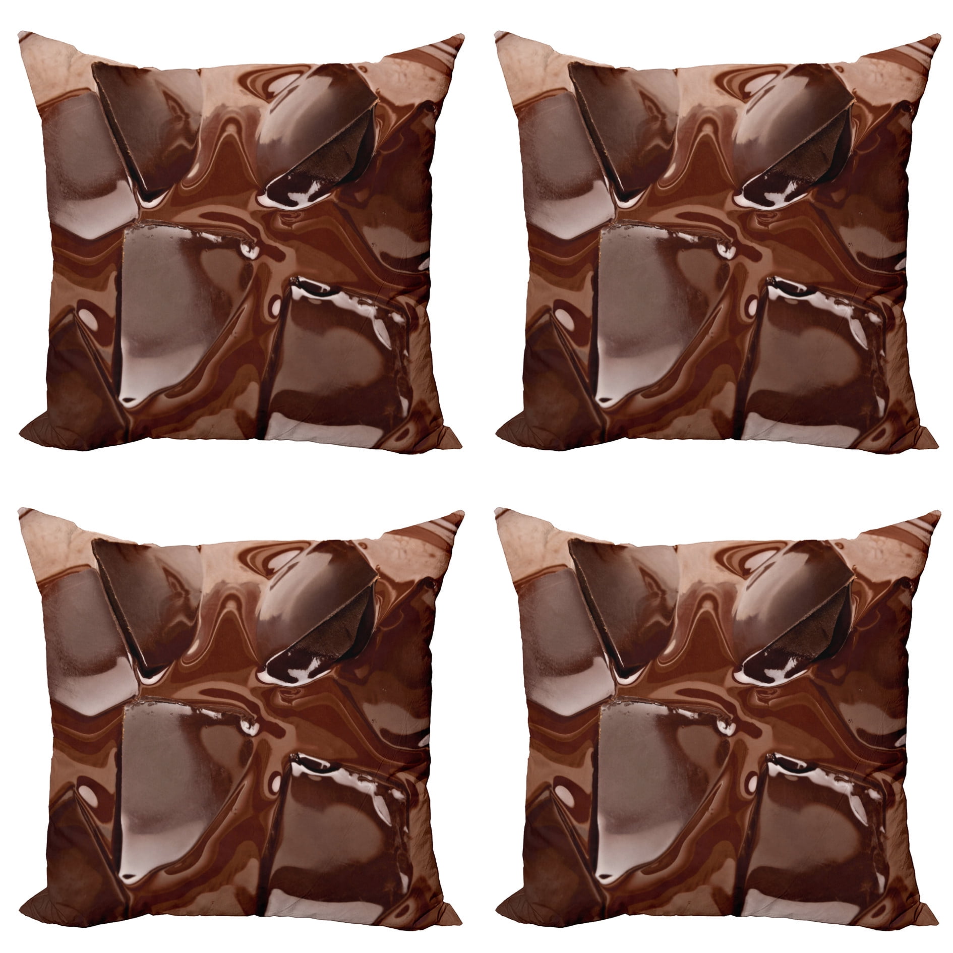 Ambesonne Chocolate Throw Pillow Cover 4 Pack, Melting Chocolate Pieces ...