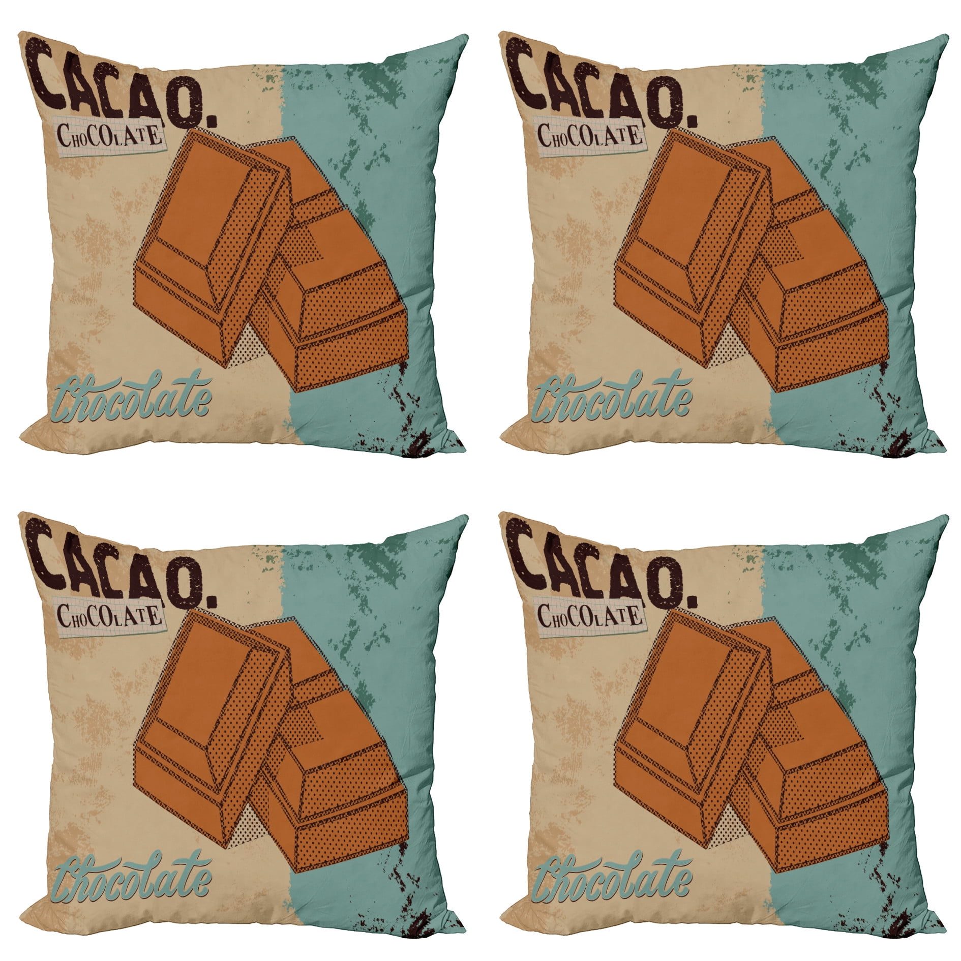 Ambesonne Chocolate Throw Pillow Cover 4 Pack, Vintage Chocolate Bar ...