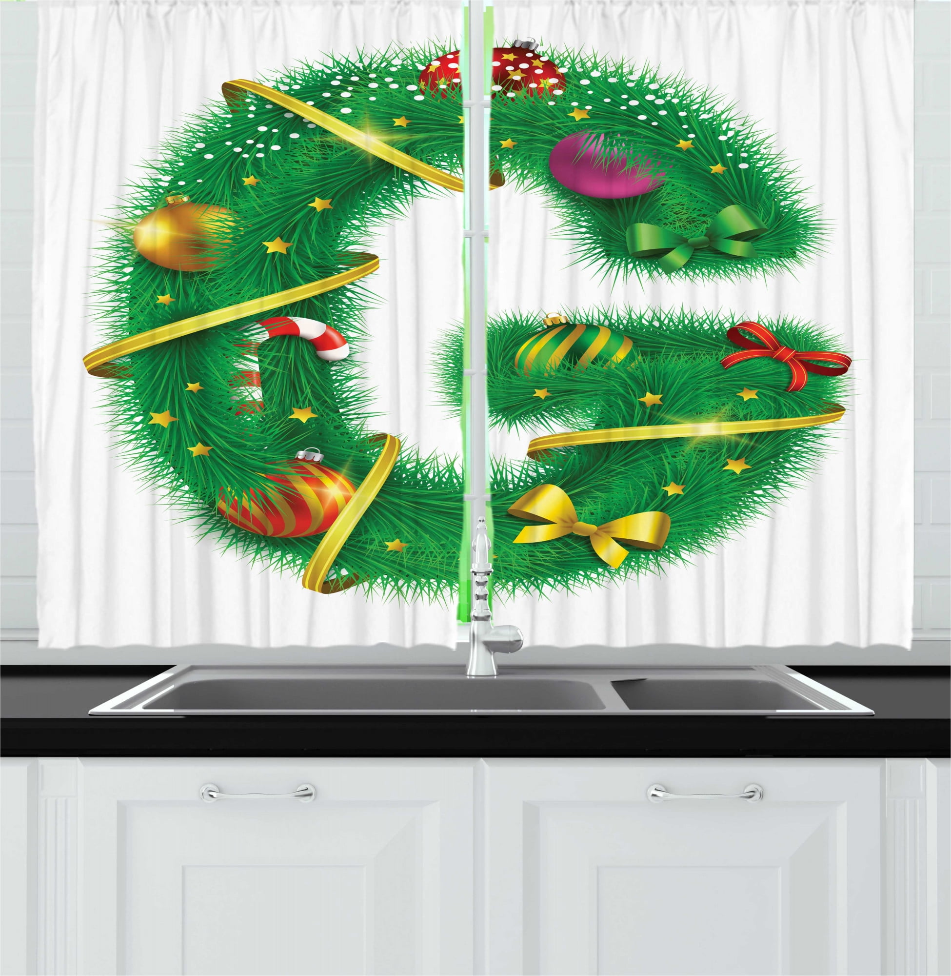 Ambesonne Christmas Alphabet Kitchen Curtains, G Letter Motif, 55"x45 ...