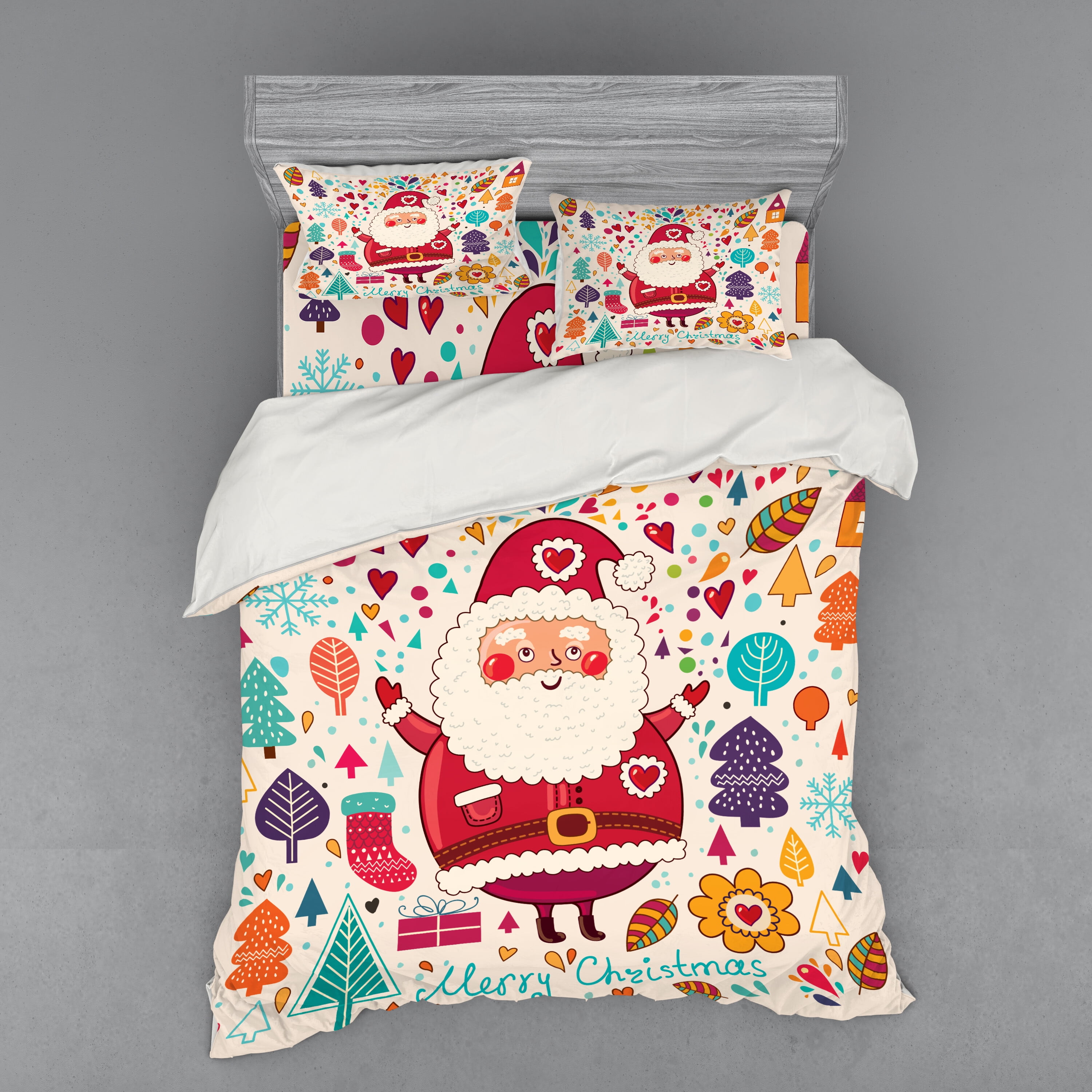 Ambesonne Christmas Bedding Set 4 Pcs, Vintage Santa, Queen, Multicolor ...