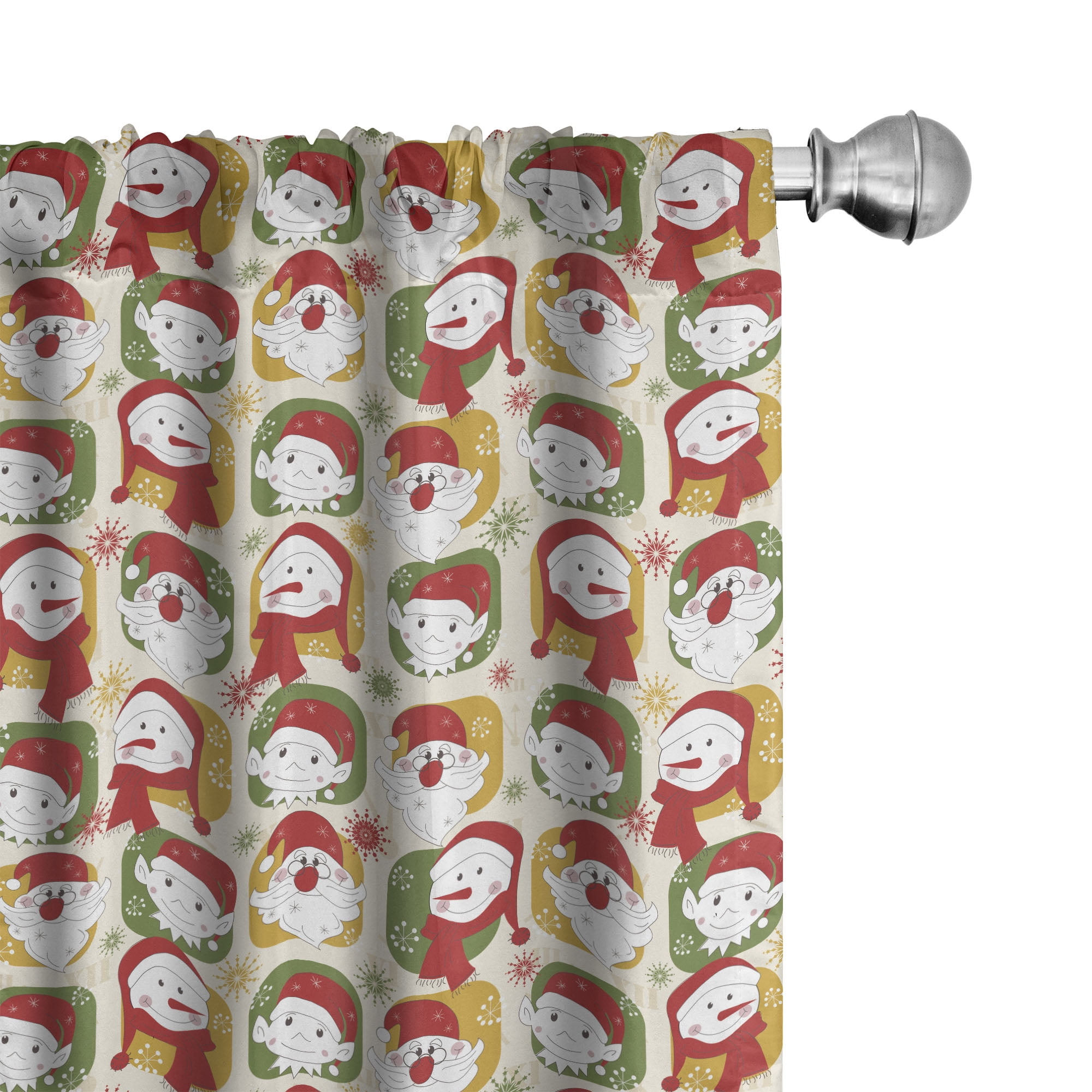 Ambesonne Christmas Curtains, Santa Snowman Elves, Pair of 28"x95 ...