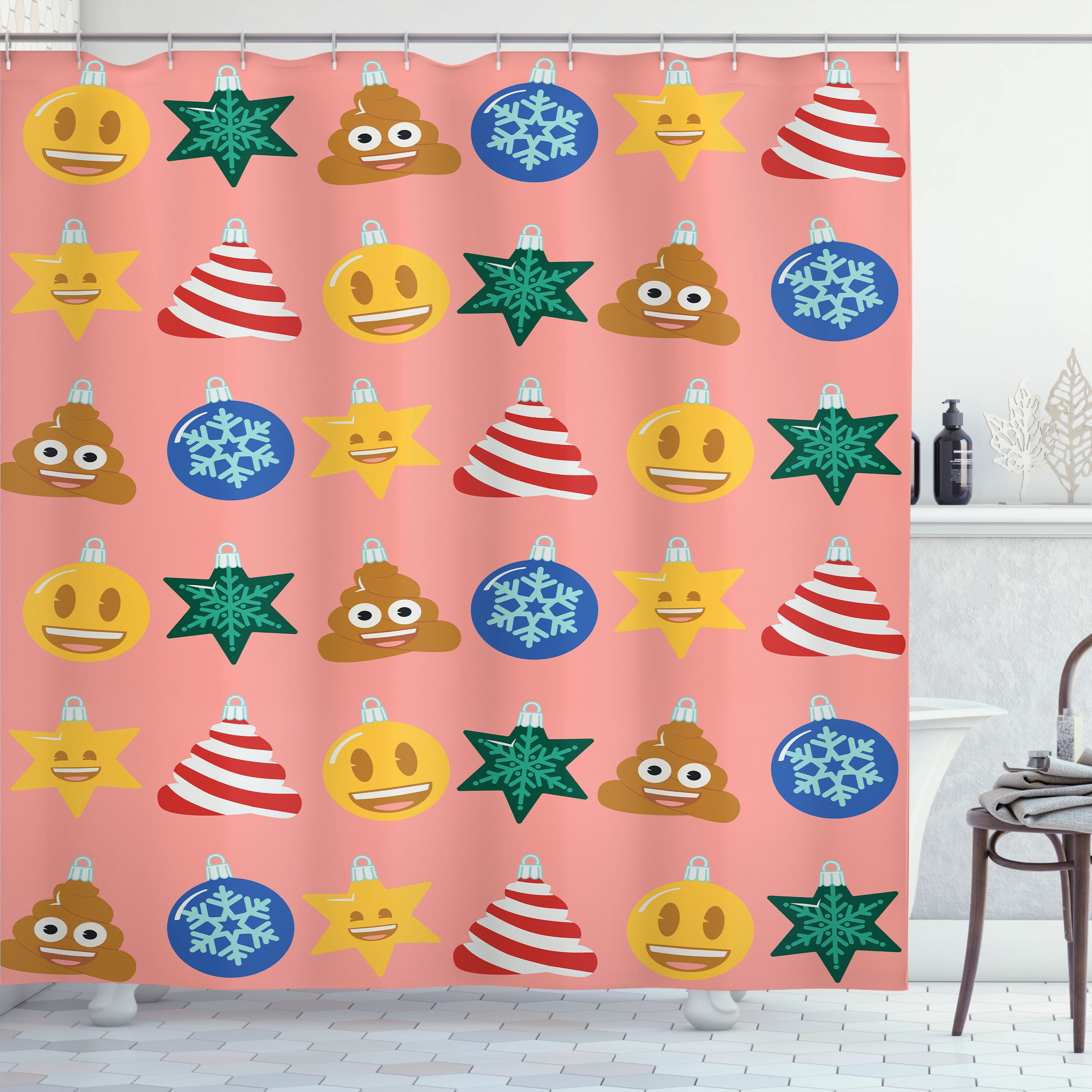 Ambesonne Christmas Emoji Shower Curtain, Modern Poop Snow, 69"Wx84"L ...