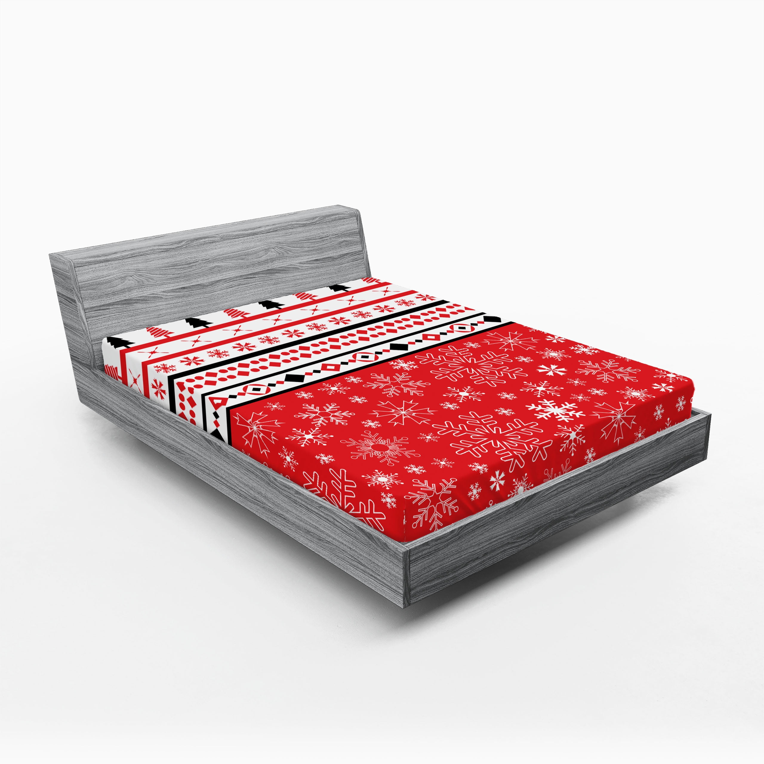 Ambesonne Christmas Fitted Sheet, Geometric Snowflakes, Queen Size, Red ...