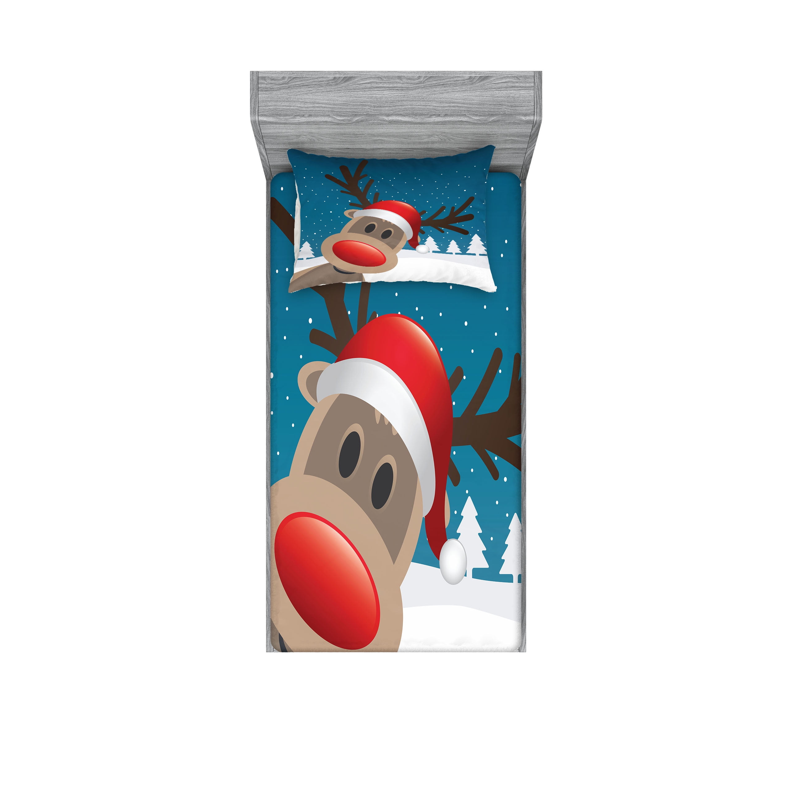 Ambesonne Christmas Fitted Sheet & Pillow Sham Set, Noel Fun Cartoon ...