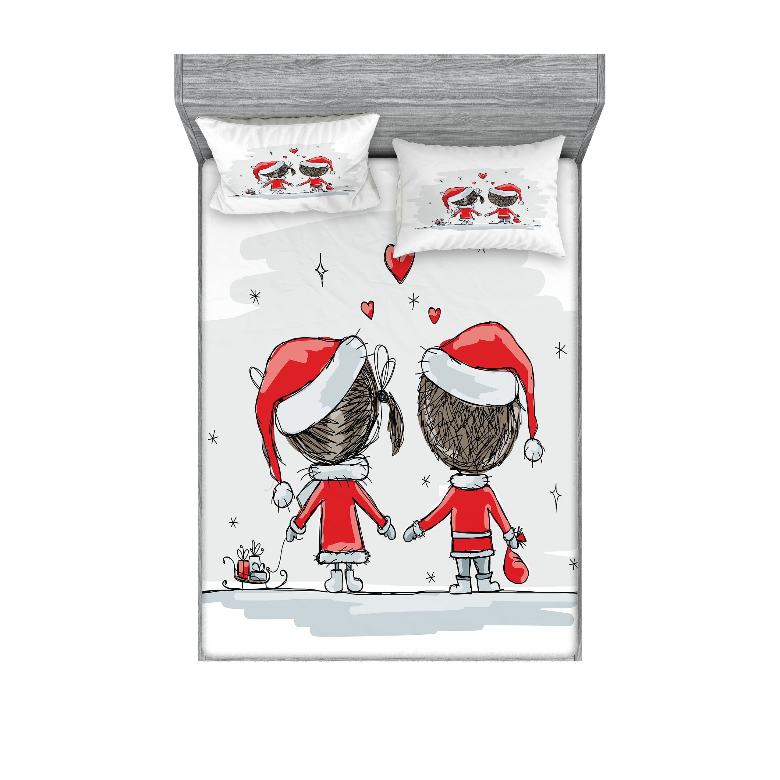 Ambesonne Christmas Fitted Sheet & Pillow Sham Set, Santa Costumes ...