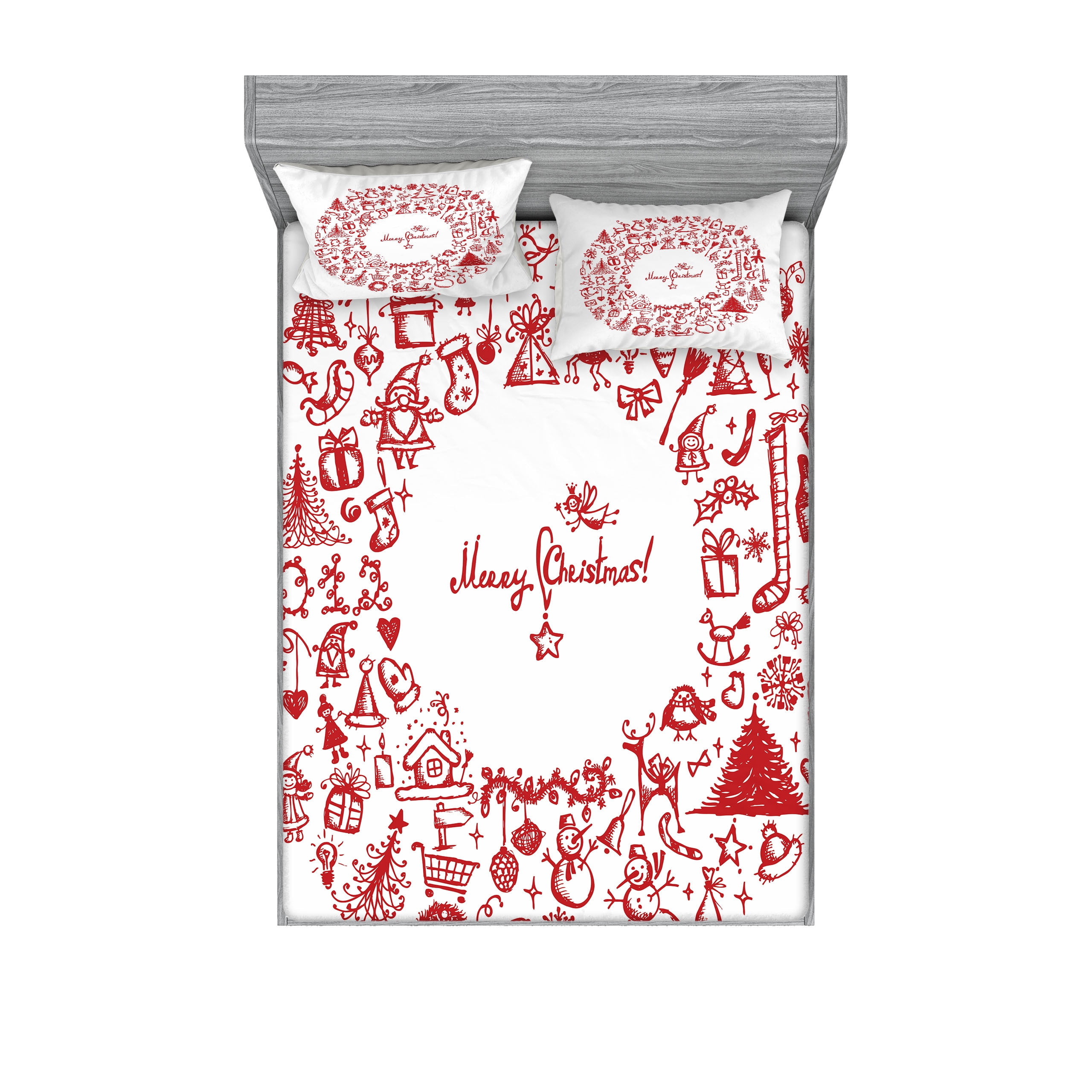 Ambesonne Christmas Fitted Sheet & Pillow Sham Set, Vintage Style ...