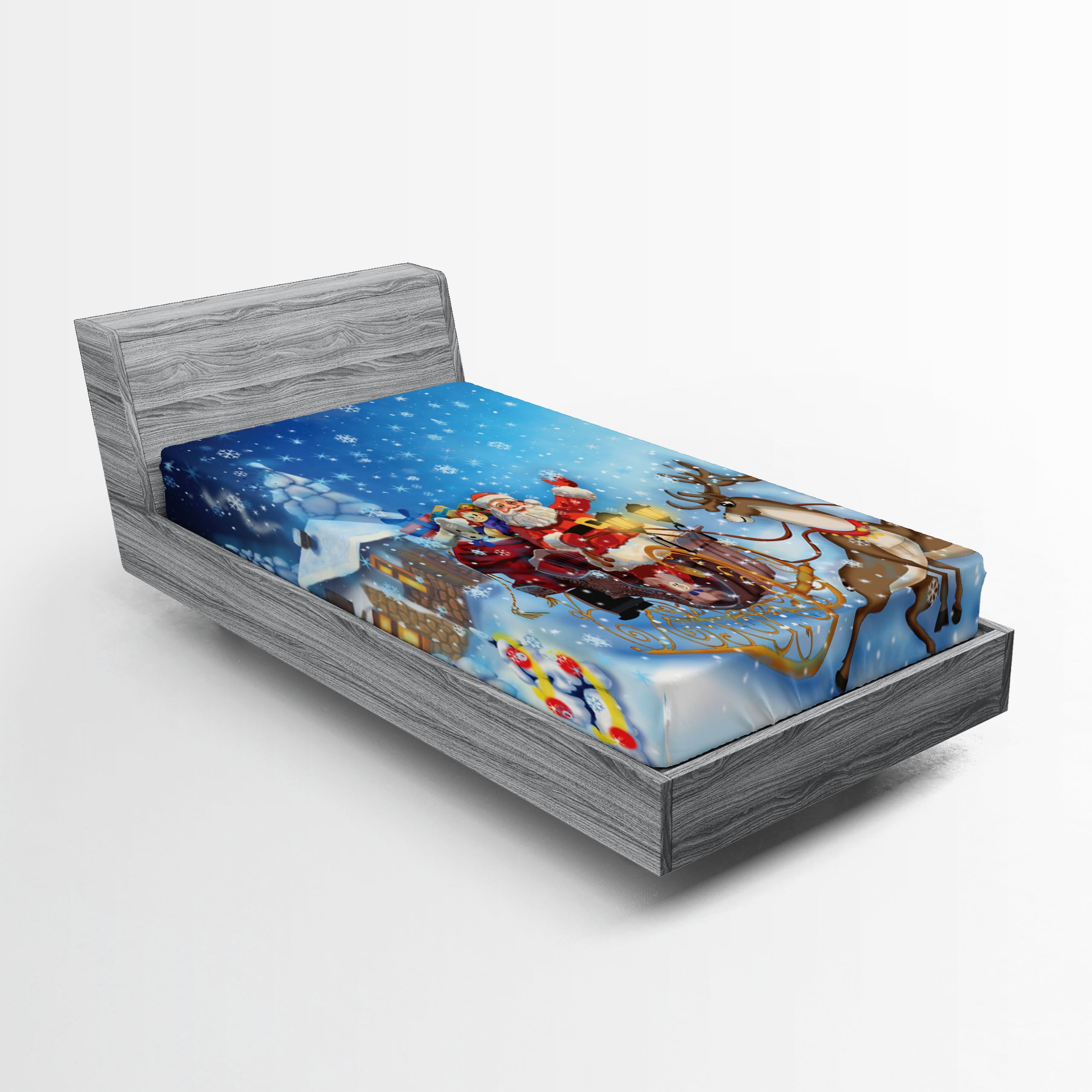 Ambesonne Christmas Fitted Sheet, Santa in Sleigh, Twin Size, Navy Blue ...