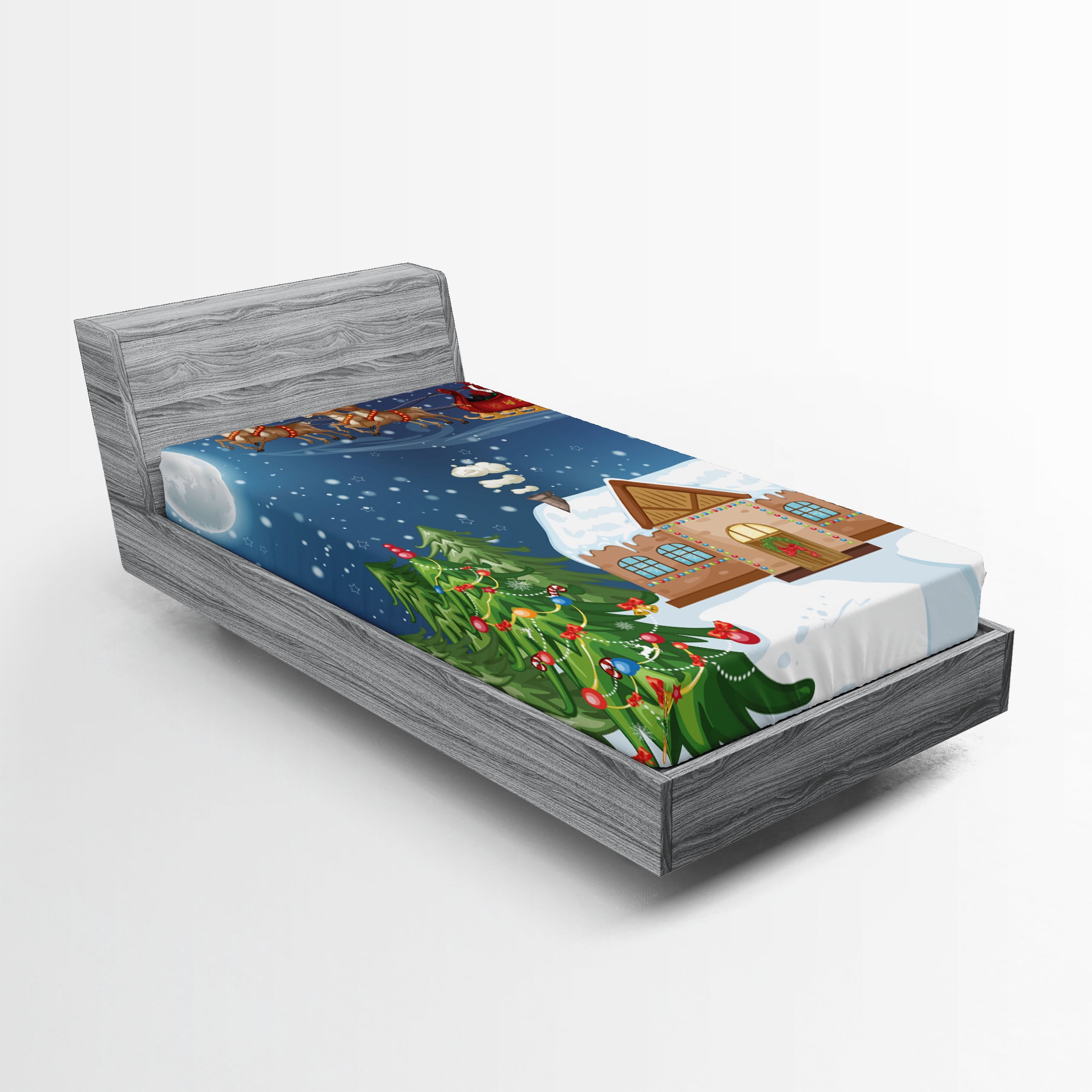 Ambesonne Christmas Fitted Sheet, Santa with Rudolf, Twin XL Size ...