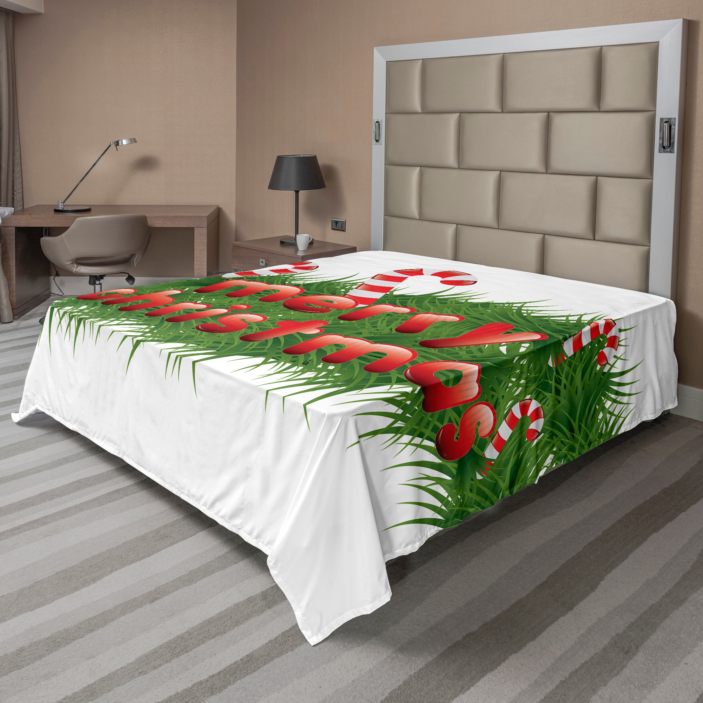 Ambesonne Christmas Flat Sheet, Candy Canes Garland, Queen Size ...