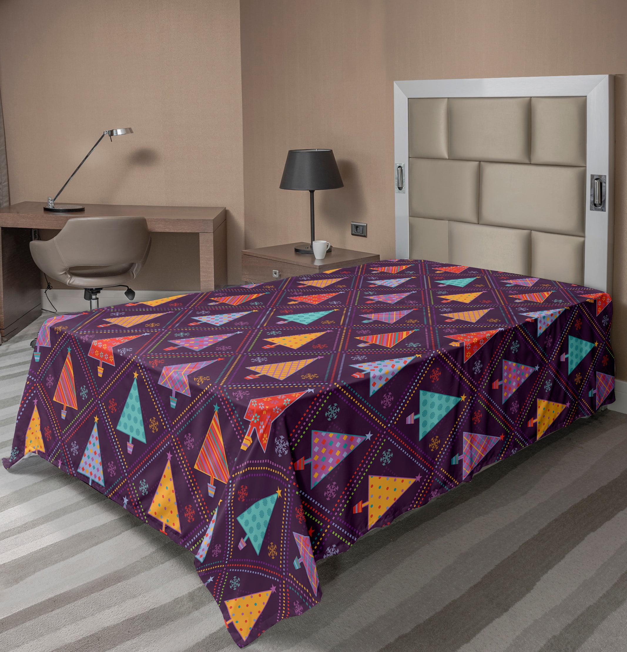 Ambesonne Christmas Flat Sheet, Tree Rhombus, Twin Size, Multicolor ...