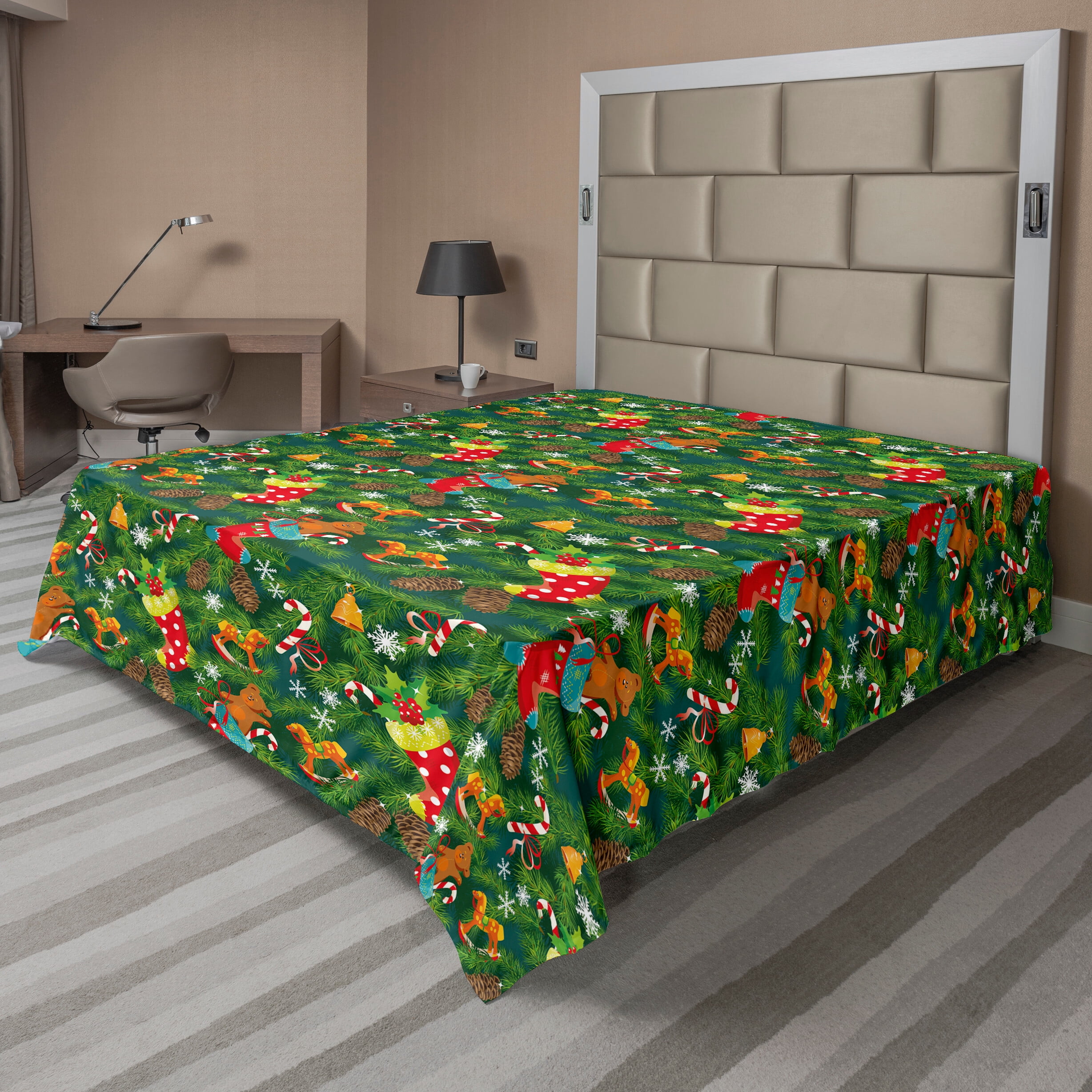 Ambesonne Christmas Flat Sheet, Xmas Accessories Pine, King Size, Dark ...