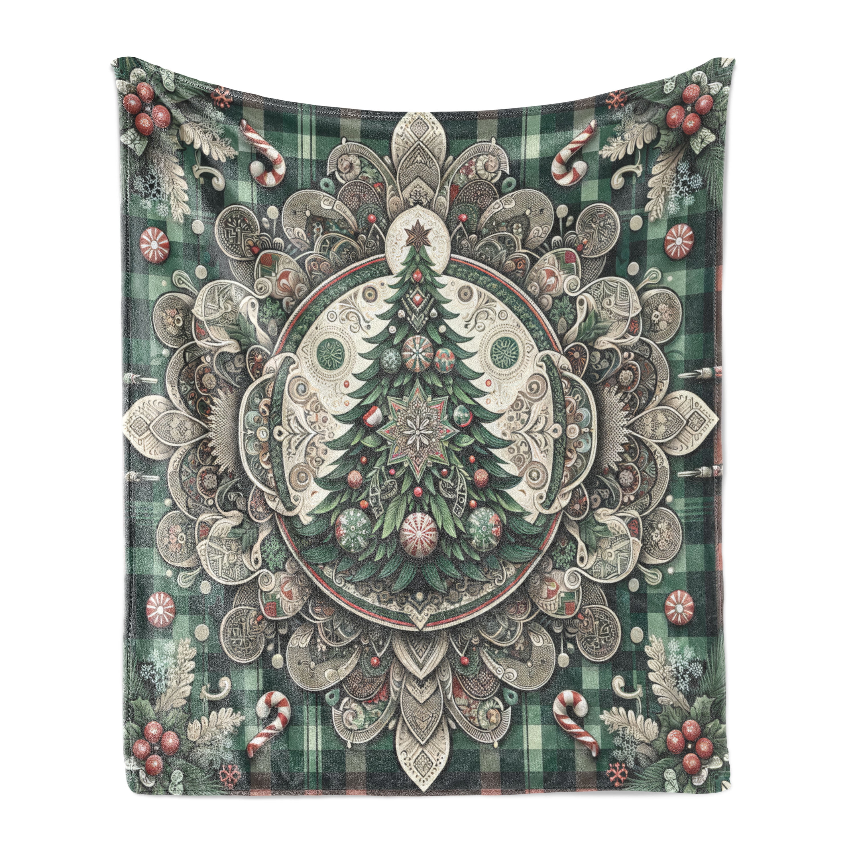 Ambesonne Christmas Fleece Throw Blanket Plaid Mandala Xmas Tree 50"x70 ...