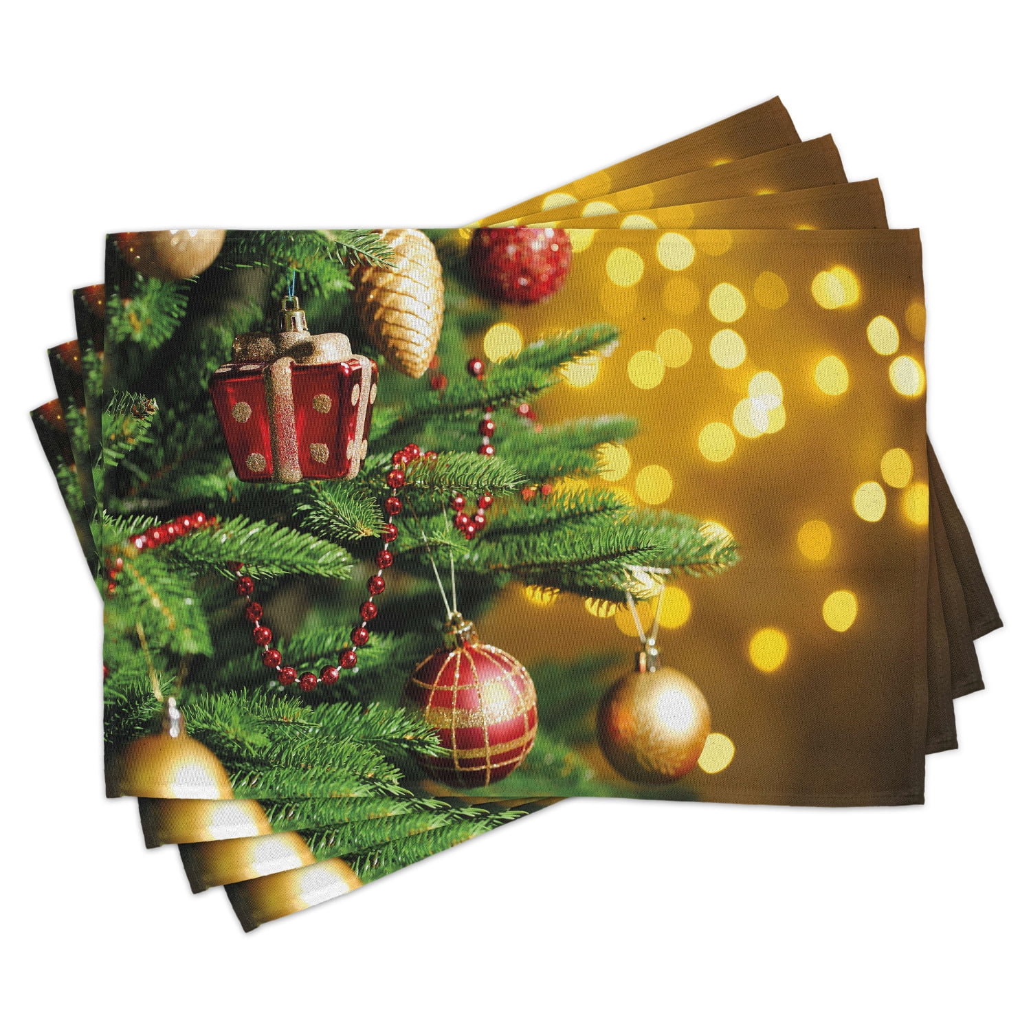 Ambesonne Christmas Place Mats Set of 4, Close up Tree Blurred ...