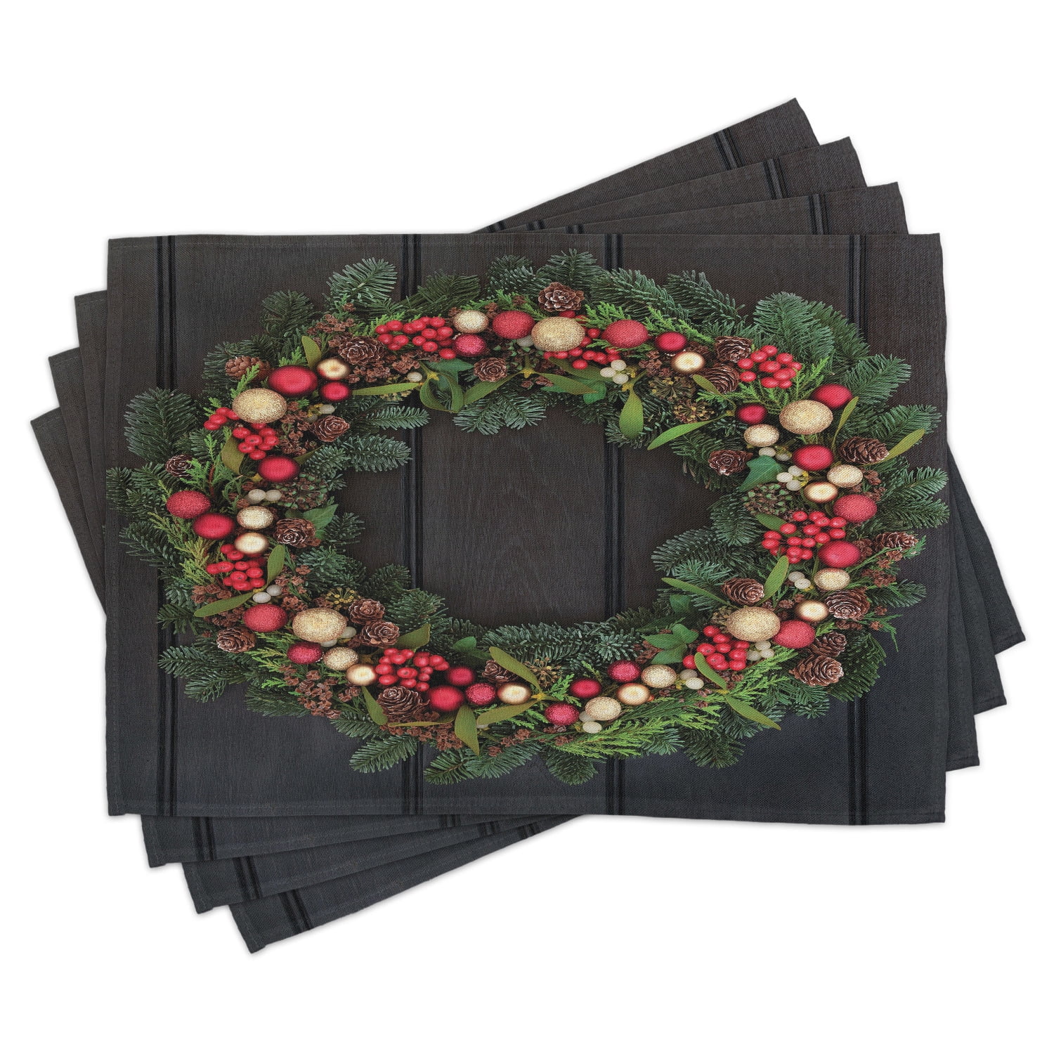 Ambesonne Christmas Place Mats Set of 4, Fir Xmas Wreath, Standard Size ...