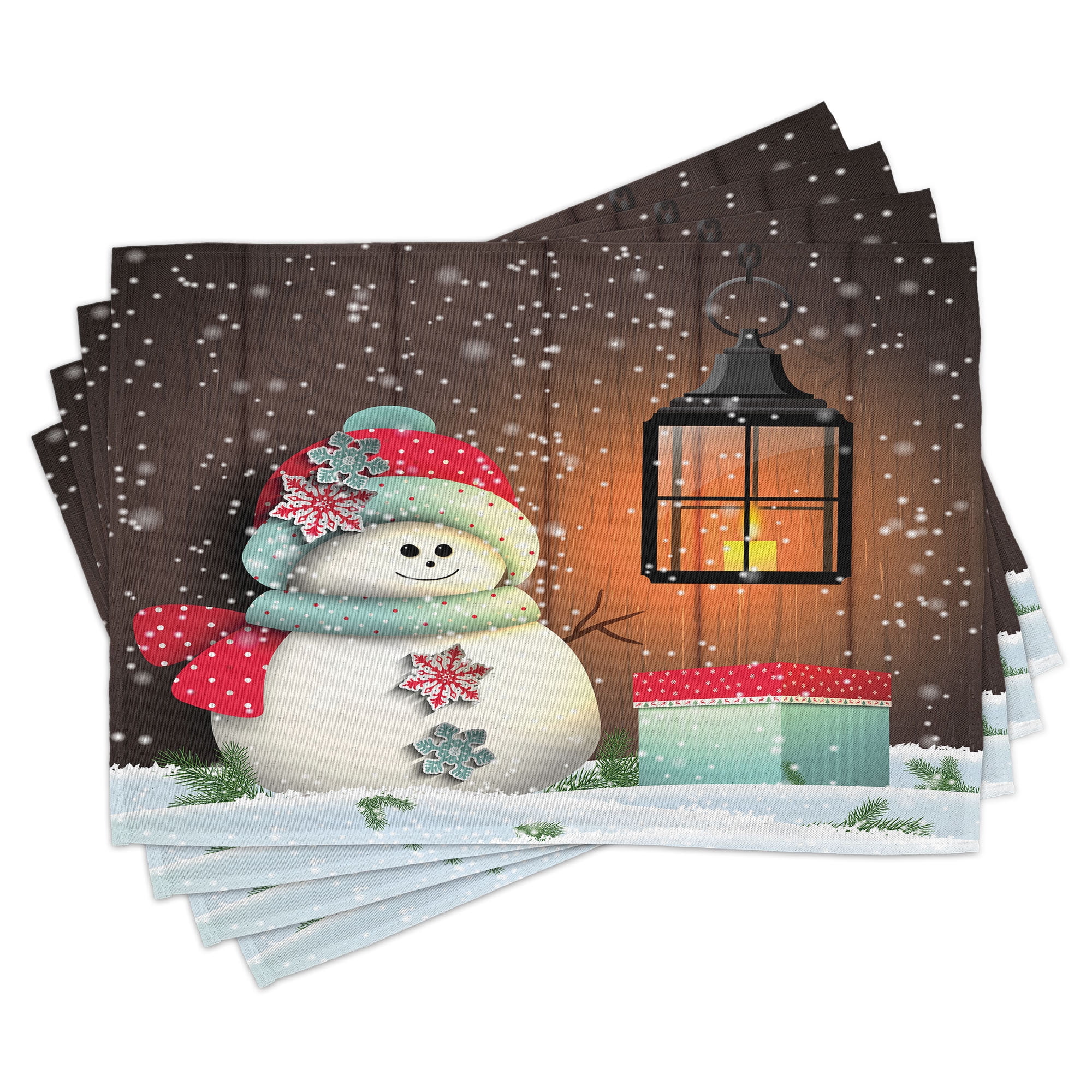 Ambesonne Christmas Place Mats Set of 4, Garden with Gift Box, Standard ...