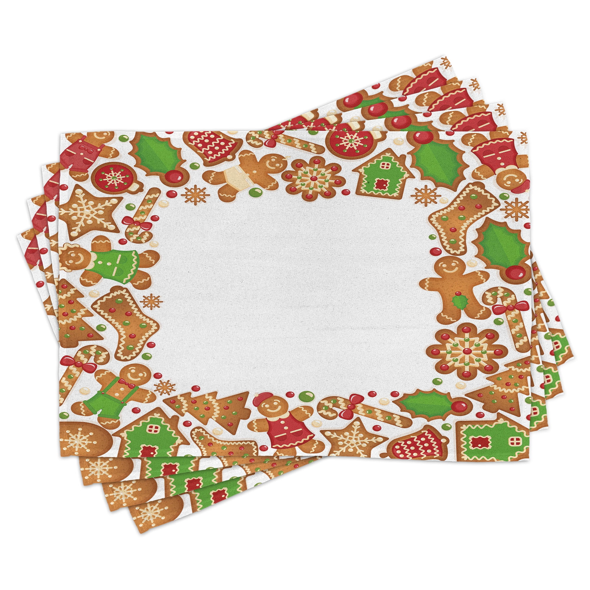 Ambesonne Christmas Place Mats Set of 4, Gingerbread Biscuits, Standard ...