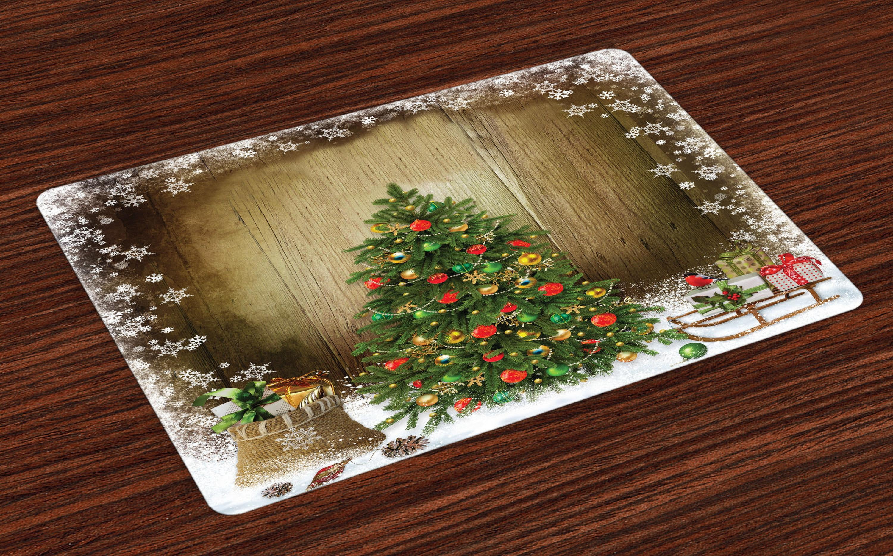 Ambesonne Christmas Place Mats Set of 4, Pine Tree Presents, Standard ...