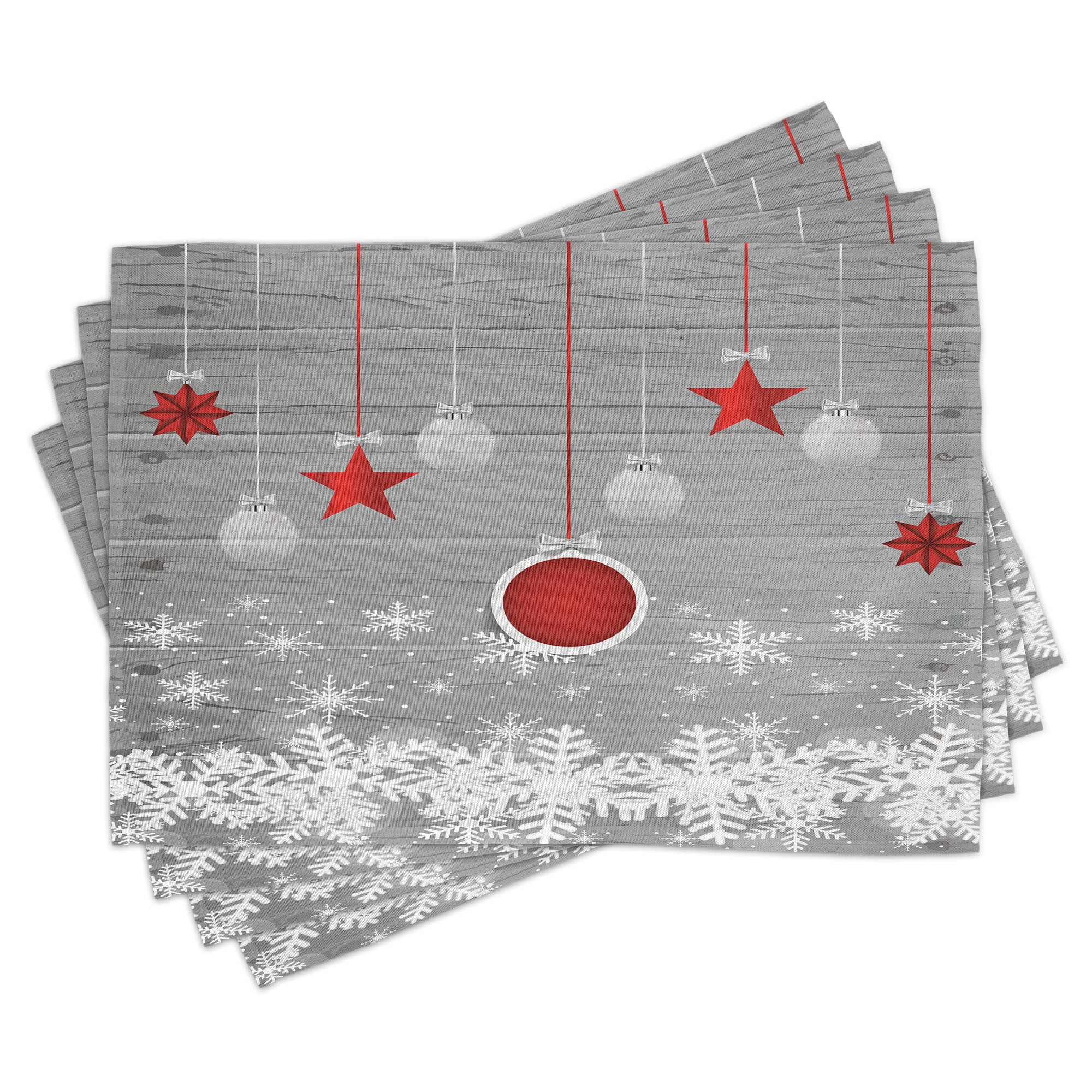 Ambesonne Christmas Place Mats Set of 4, Stars Baubles Snow, Standard ...