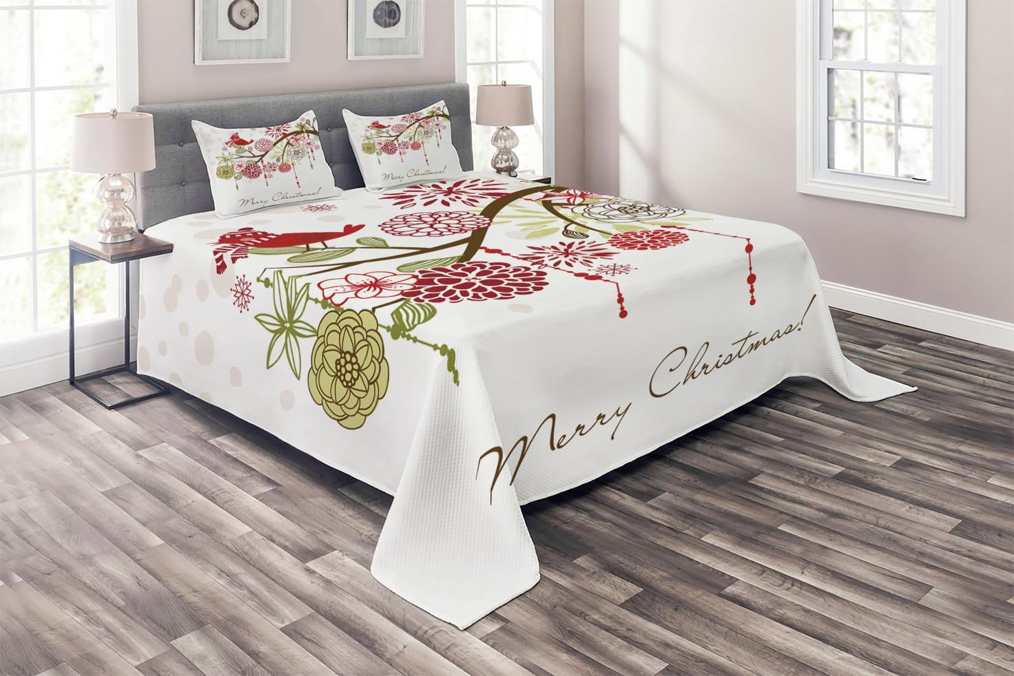 Ambesonne Oversized Christmas Bedspread Set, 3 Pcs Quilted Coverlet ...