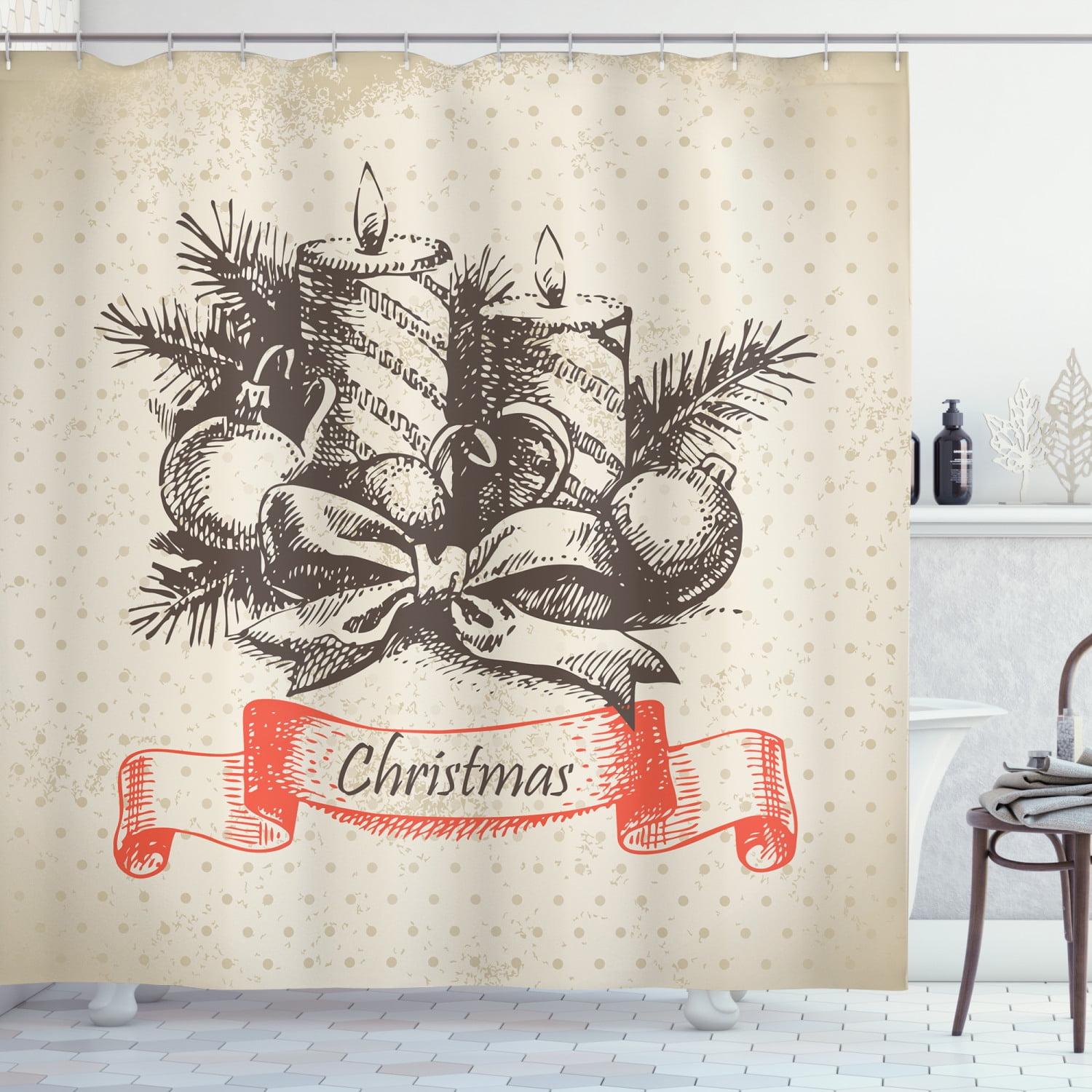 Ambesonne Christmas Shower Curtain, Candles Polka Dots, 69"Wx75"L ...