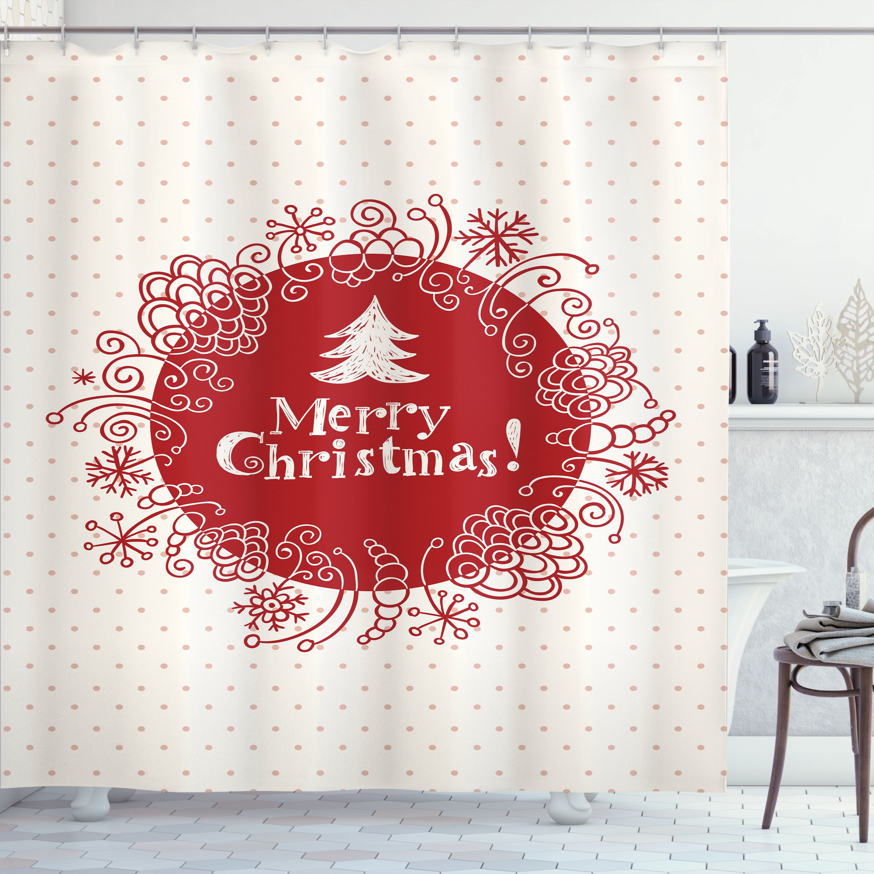Ambesonne Christmas Shower Curtain, Sketchy Doodles, 69"Wx70"L, White ...