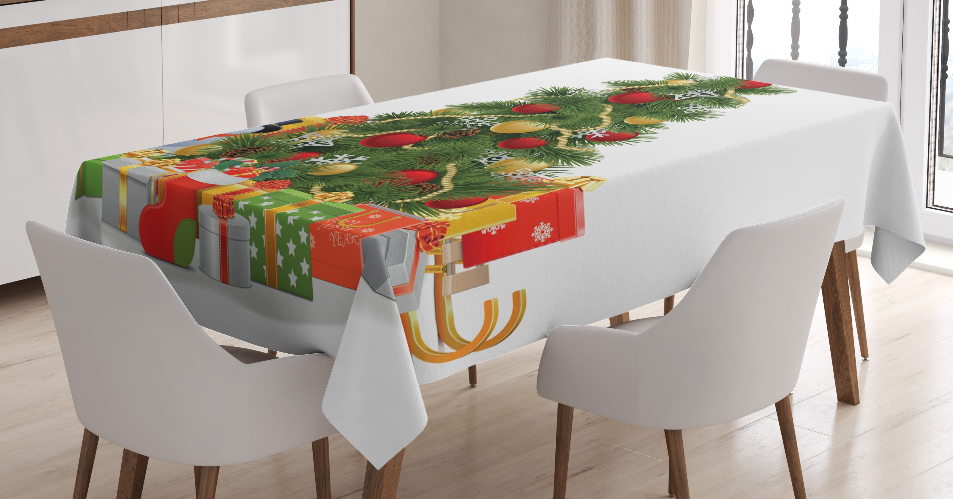 Ambesonne Christmas Tablecloth Rectangular Table Cover, Christmas Tree ...