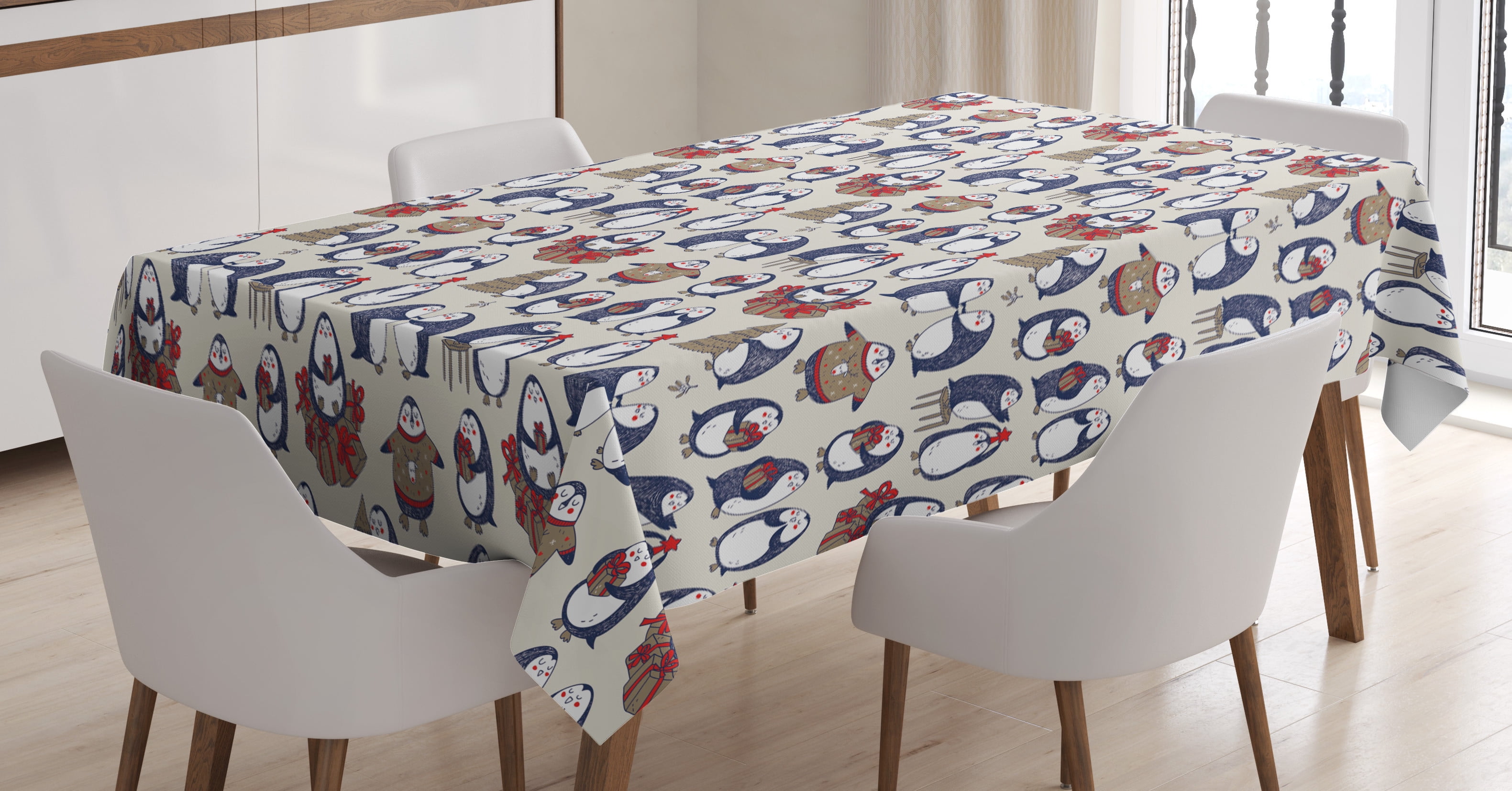 Ambesonne Christmas Tablecloth Rectangular Table Cover, Grunge Penguins ...