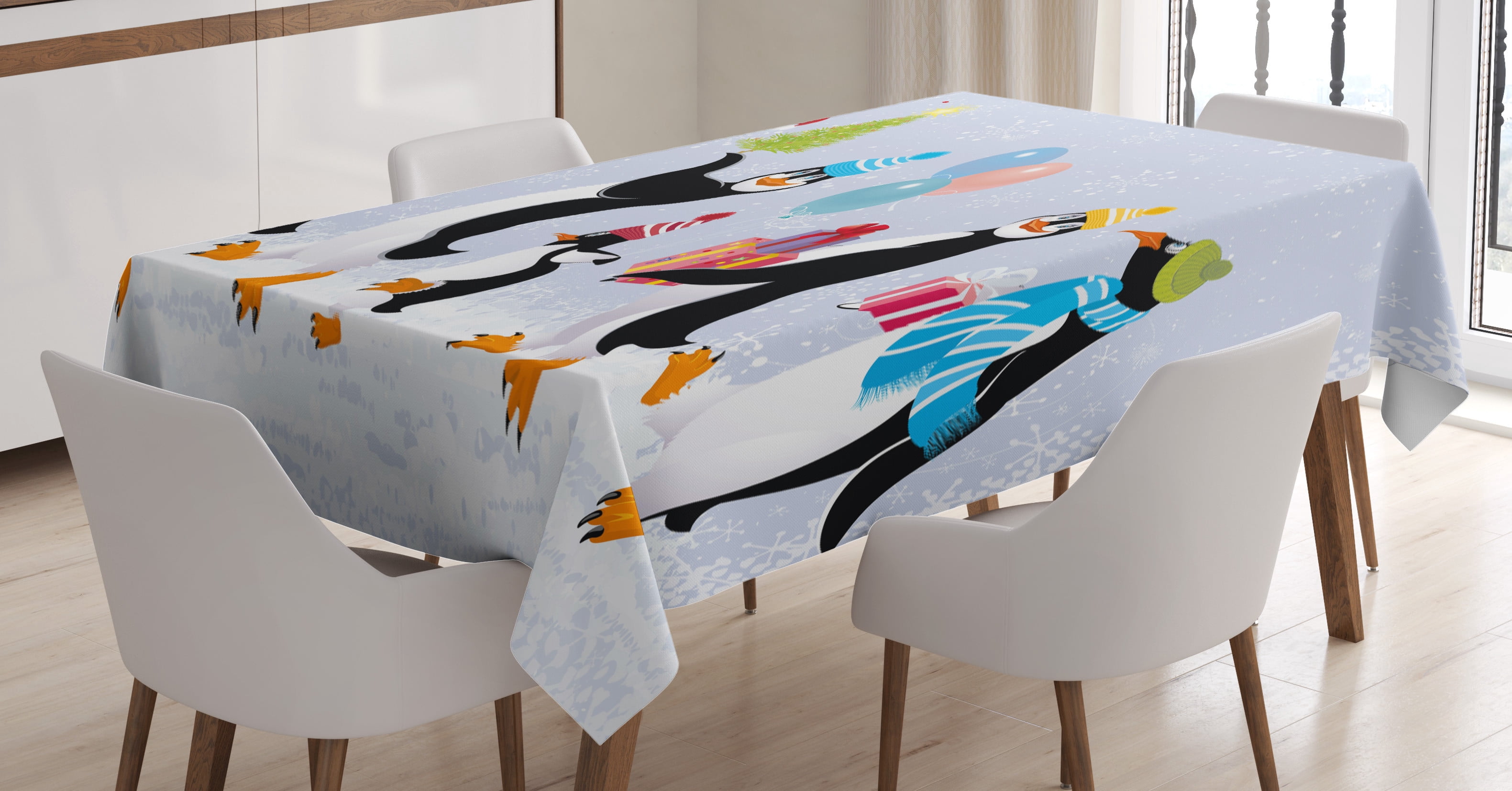 Ambesonne Christmas Tablecloth Rectangular Table Cover, Penguins in ...