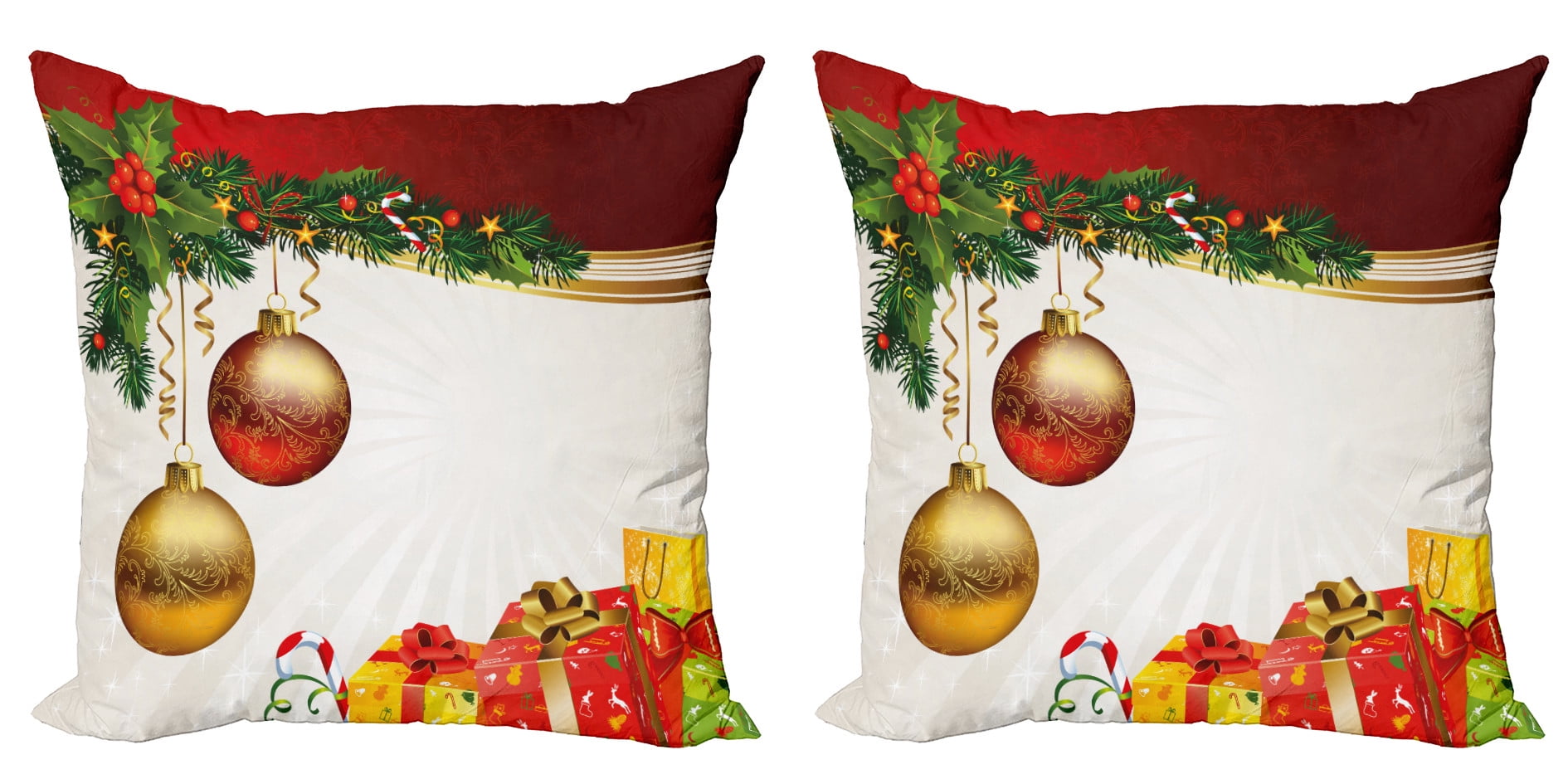 Ambesonne Christmas Throw Pillow Cover 2 Pack, Yule Eve Balls Baubles ...
