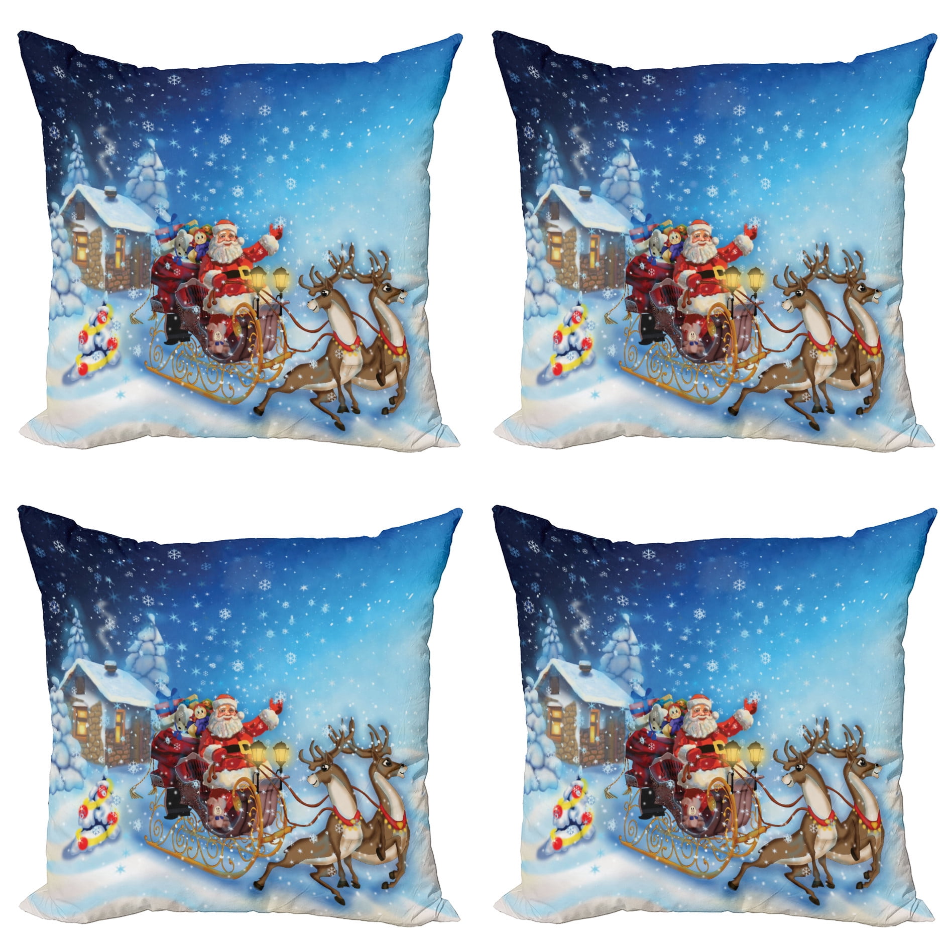 Ambesonne Christmas Throw Pillow Cover 4 Pack, Santa in Sleigh, 20 ...