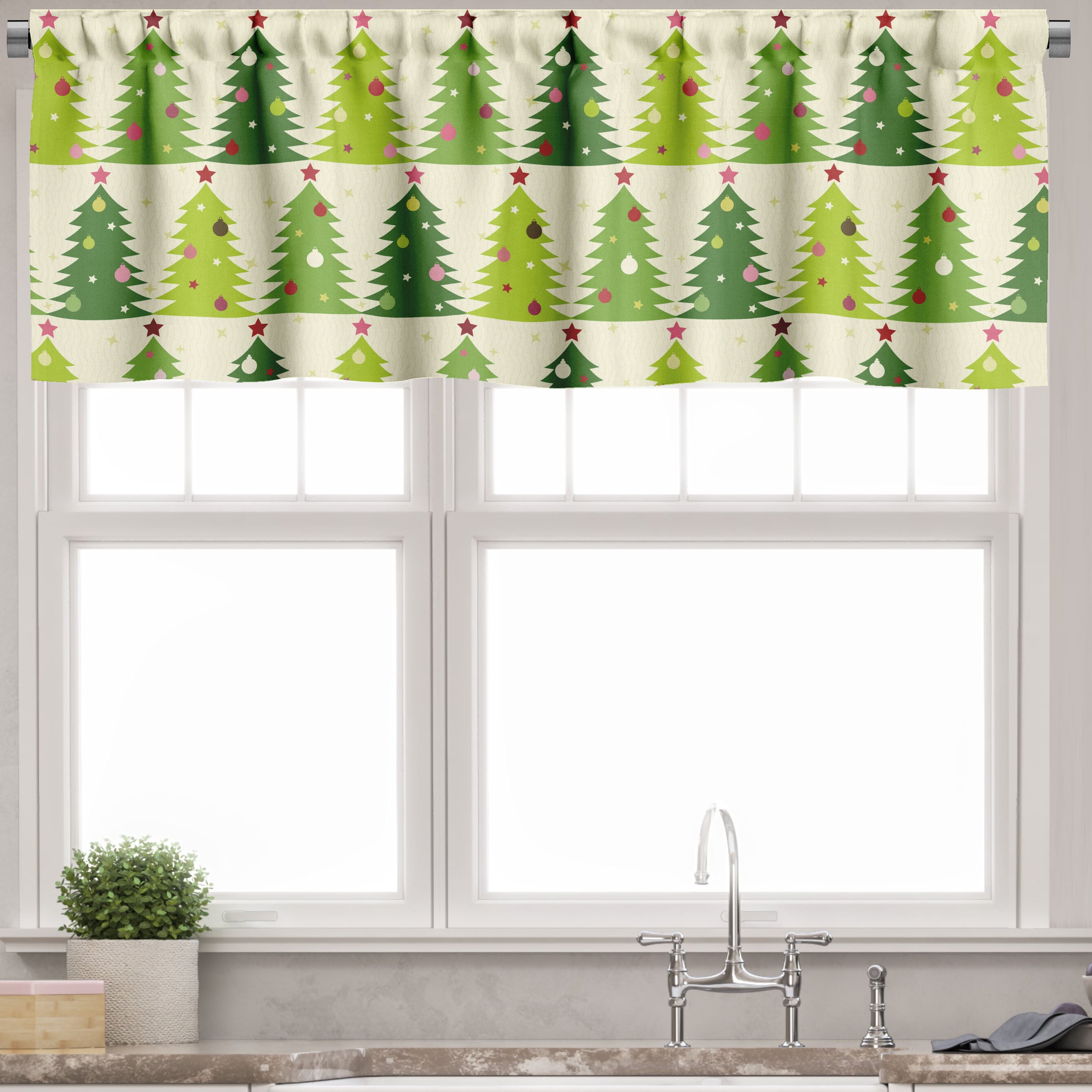 Ambesonne Christmas Tree Window Valance, Ornamented Trees, 54" X 18 ...
