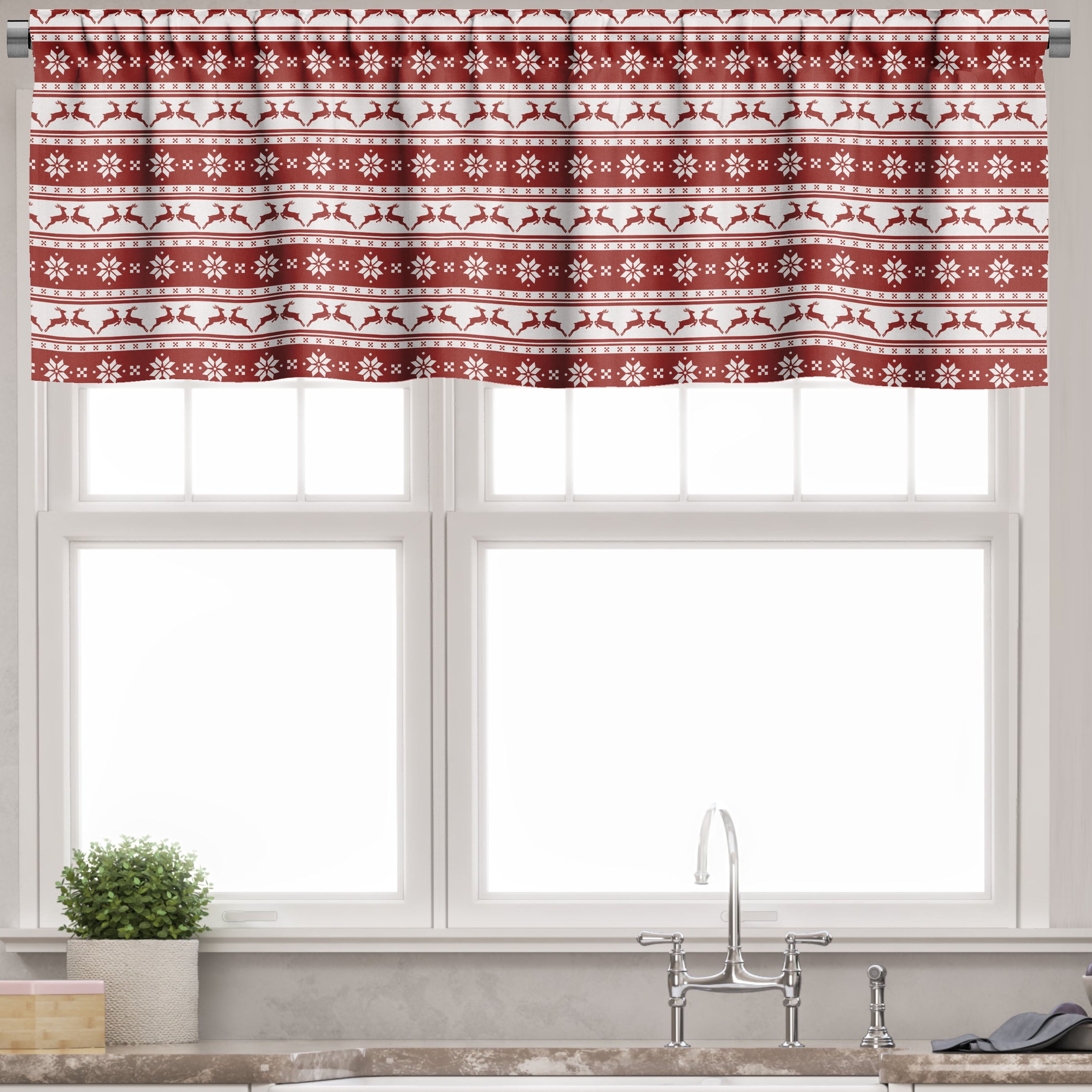 Ambesonne Christmas Valance Pack of 2, Scandinavian, 54"X18", Red White ...