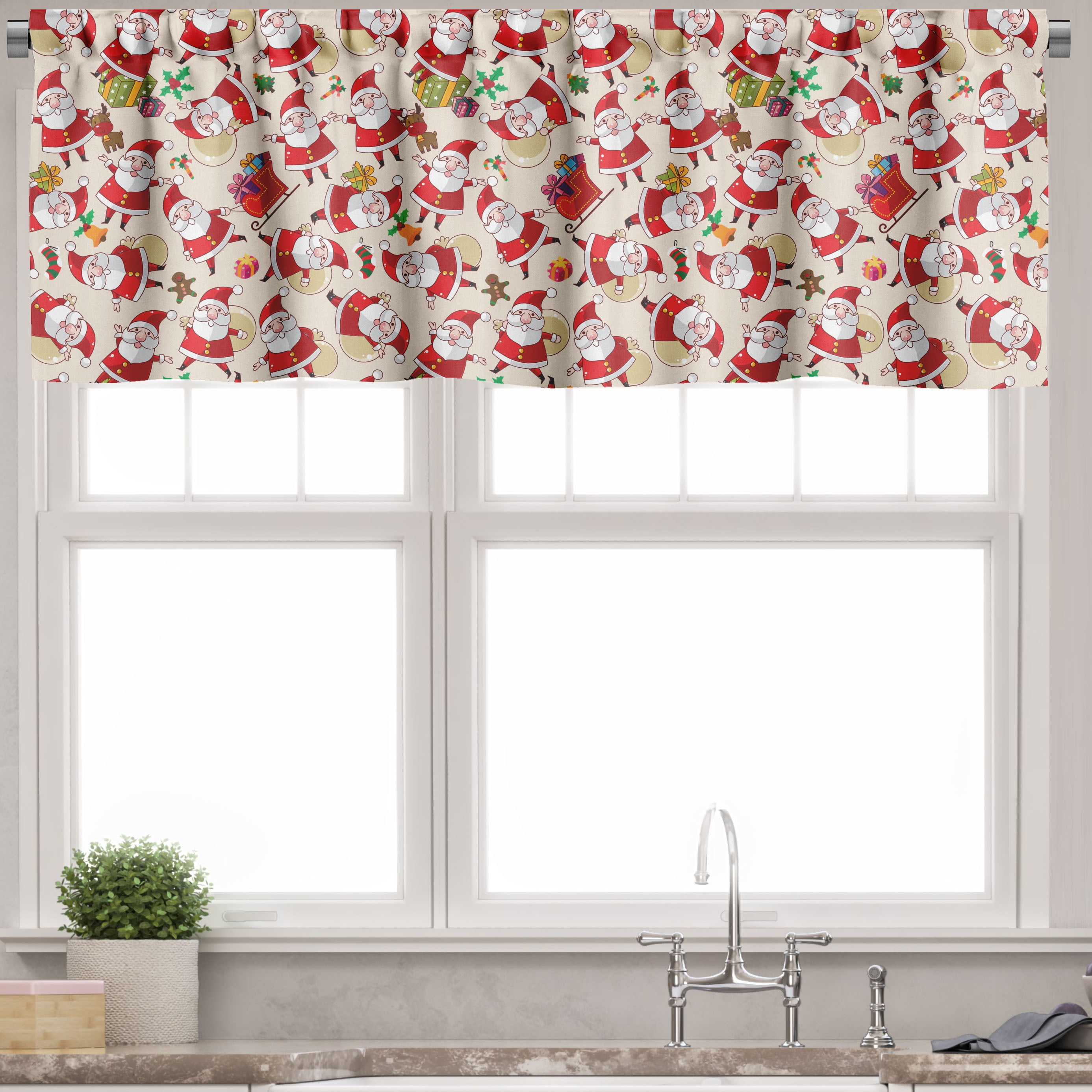 Ambesonne Christmas Window Valance, Cartoon Santa Claus, 54" X 18 ...